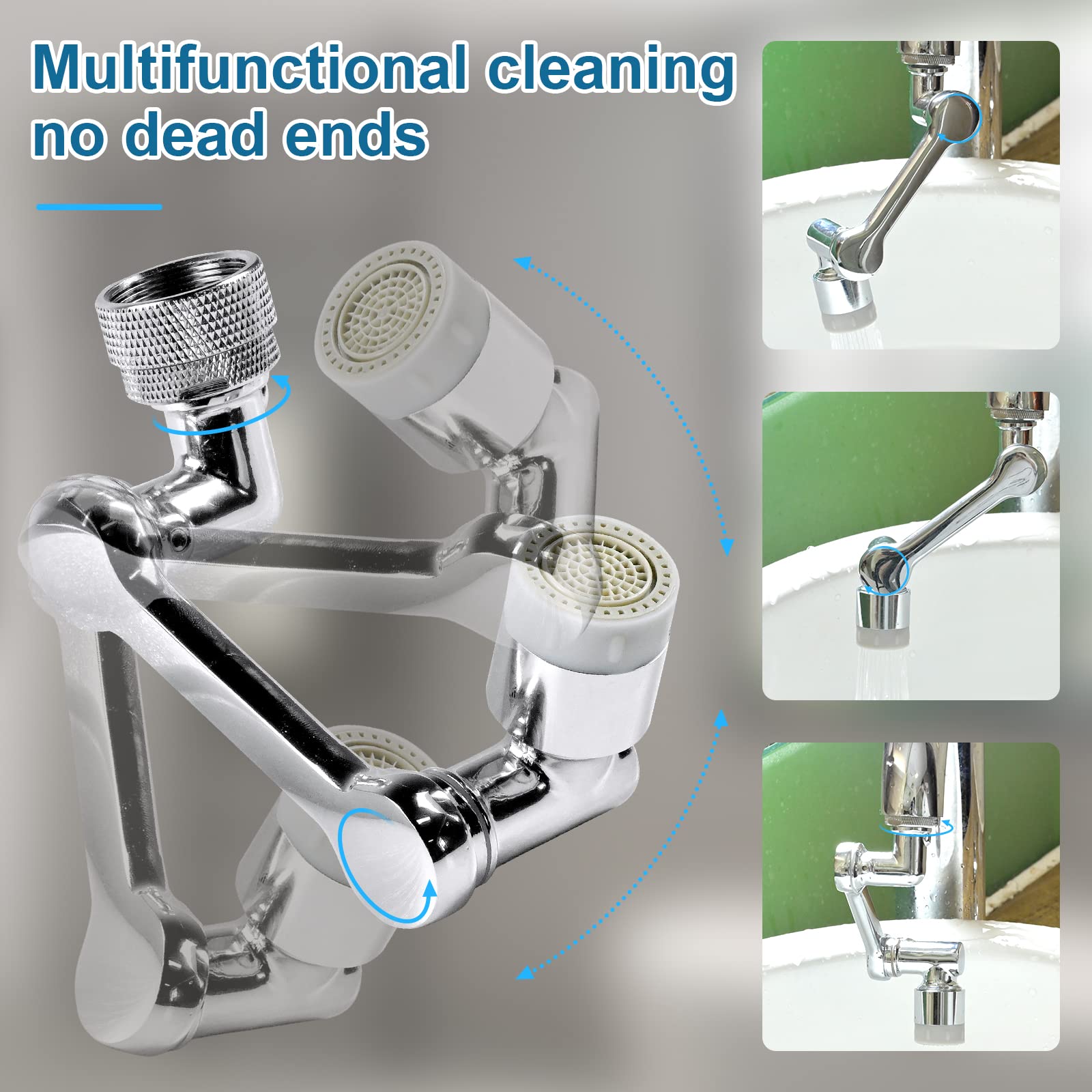 Faucet Extender 1080°Rotating Swivel, Sink Water Faucet Aerator Extension in Brass Swivel Robotic Arm for Bathroom Kitchen with 2 Water Flow Modes
