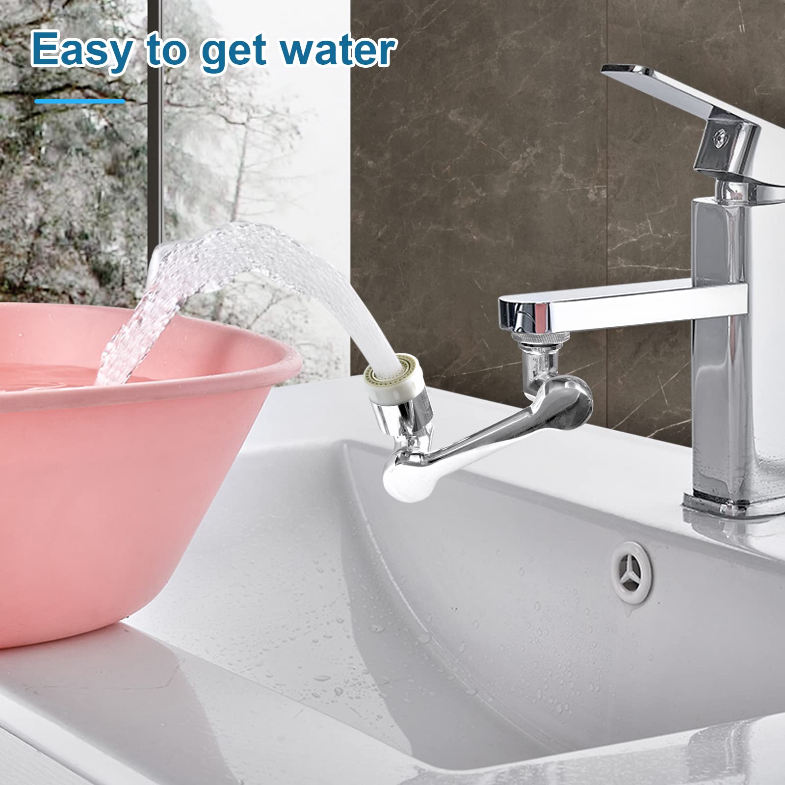 Faucet Extender 1080°Rotating Swivel, Sink Water Faucet Aerator Extension in Brass Swivel Robotic Arm for Bathroom Kitchen with 2 Water Flow Modes