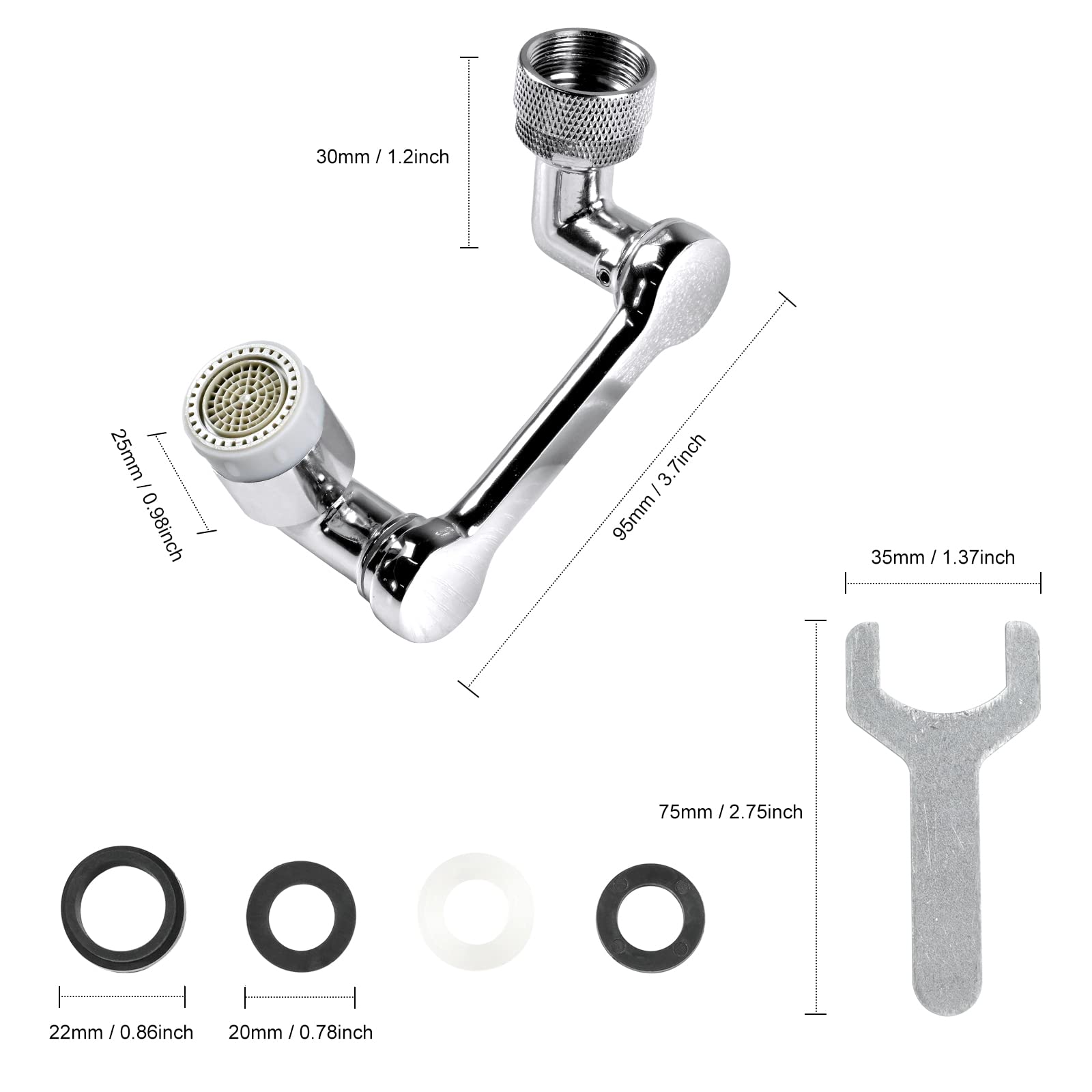 Faucet Extender 1080°Rotating Swivel, Sink Water Faucet Aerator Extension in Brass Swivel Robotic Arm for Bathroom Kitchen with 2 Water Flow Modes