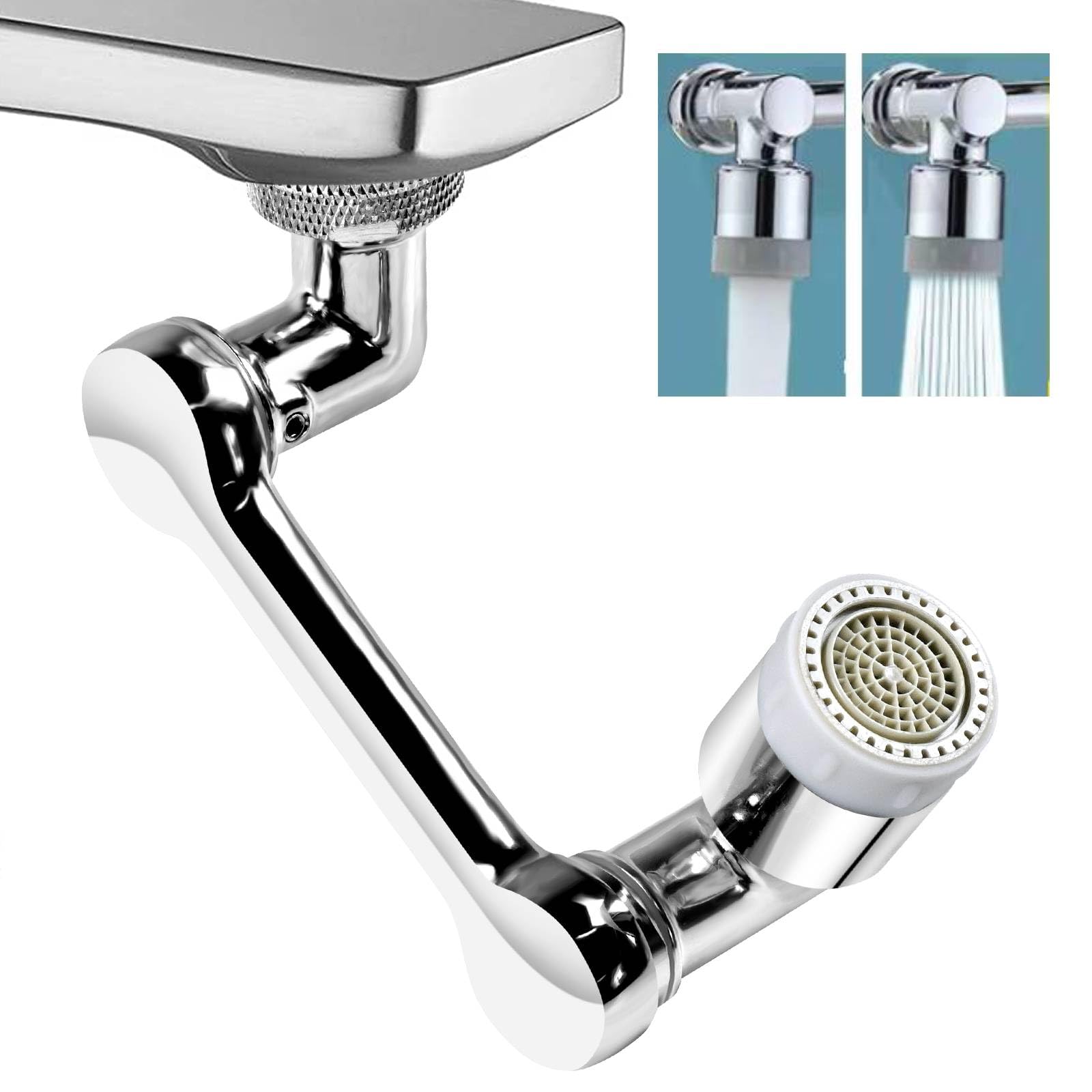 Faucet Extender 1080°Rotating Swivel, Sink Water Faucet Aerator Extension in Brass Swivel Robotic Arm for Bathroom Kitchen with 2 Water Flow Modes