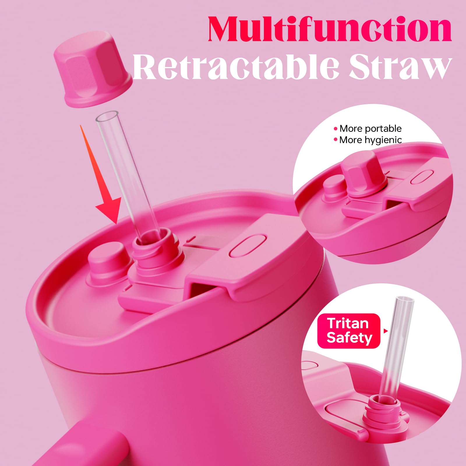 FOHGEE 40oz Tumbler with Handle and Straw Lid【Magnetic lid + Removable built-in straw】100% Leak-proof Travel Coffee Mug, Stainless Steel Insulated Cup, Keeps Cold for 24Hrs (ChillWave Rosy Bloom)