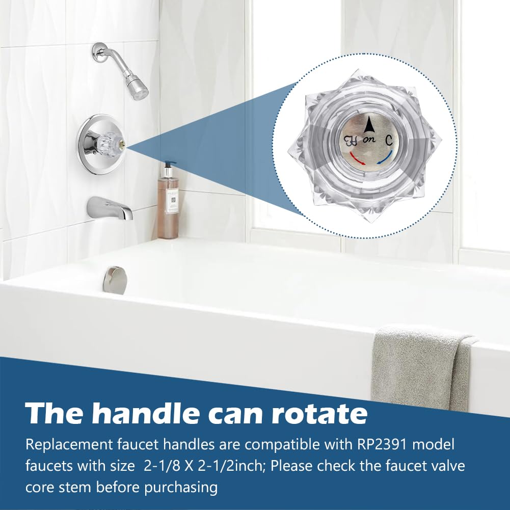 Shower Knob Replacement Compatible with Del-ta Faucet RP2391, 2-1/2" x 2-1/8" Shower Faucet Handle Replacement with Offset Hole(COLOR:clear)