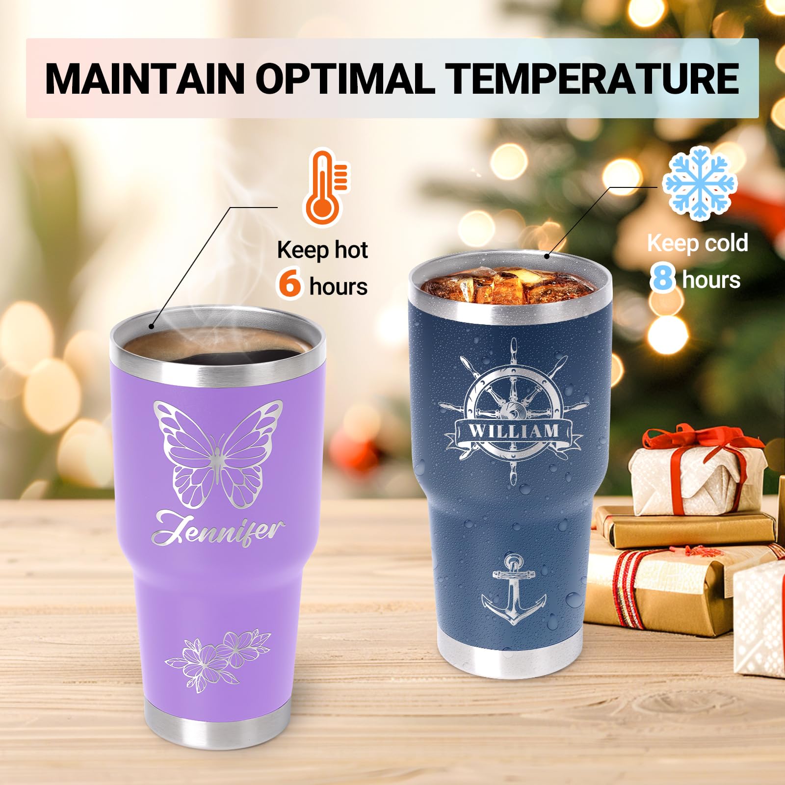 Customizedbee Personalized 30 oz Coffee Tumbler with Engraved Name, Stainless Steel Custom Tumbler Cup Mug With Lid Straw, Personalized Christmas Thanksgiving Anniversary Birthday Gifts for Women Men