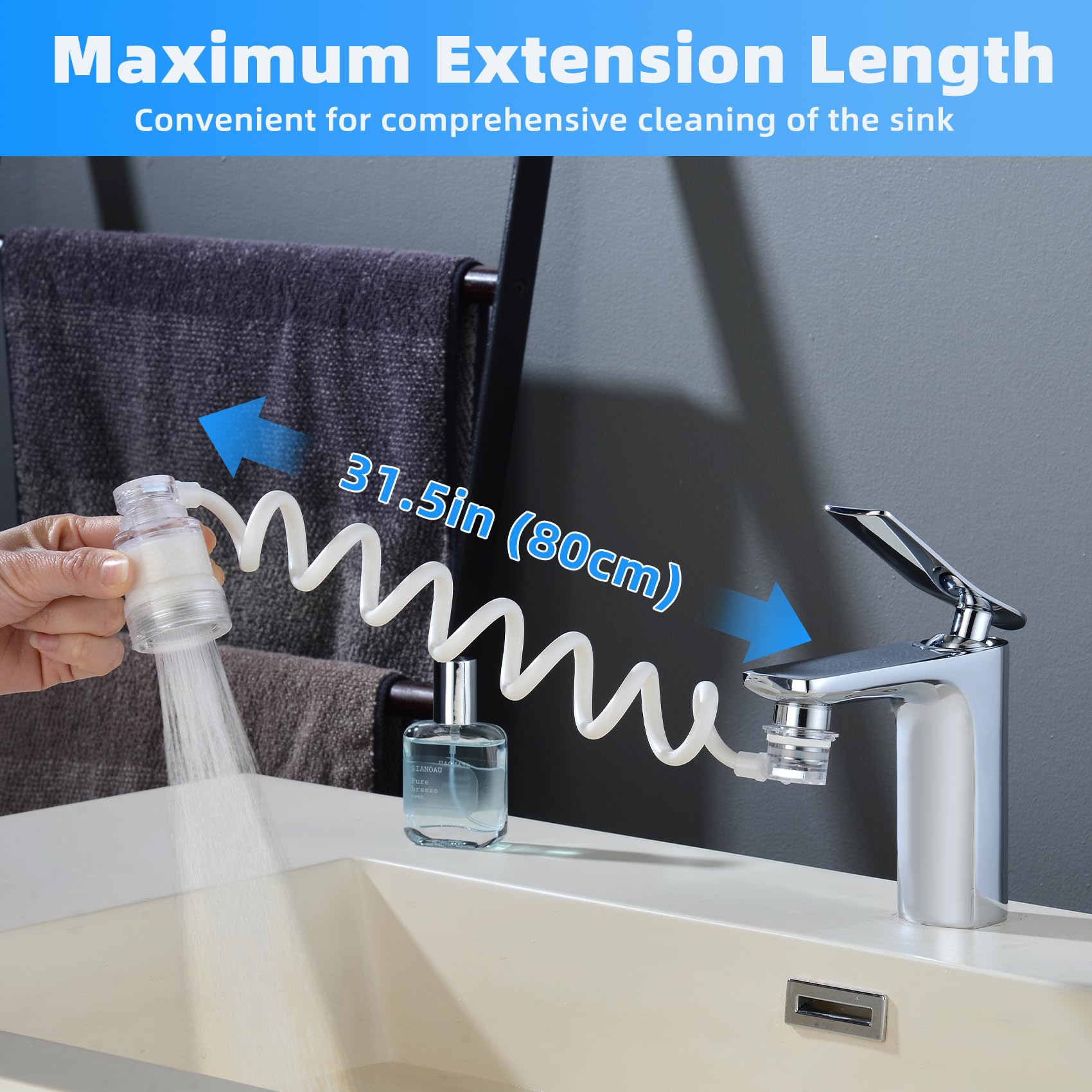 1080° Swivel Kitchen Faucet Extender with Filter, Bathroom Sprayer Attachment with Magnetic, Sink Water Faucet Aerator Replacement, 31.5inch(80cm) Extension Length