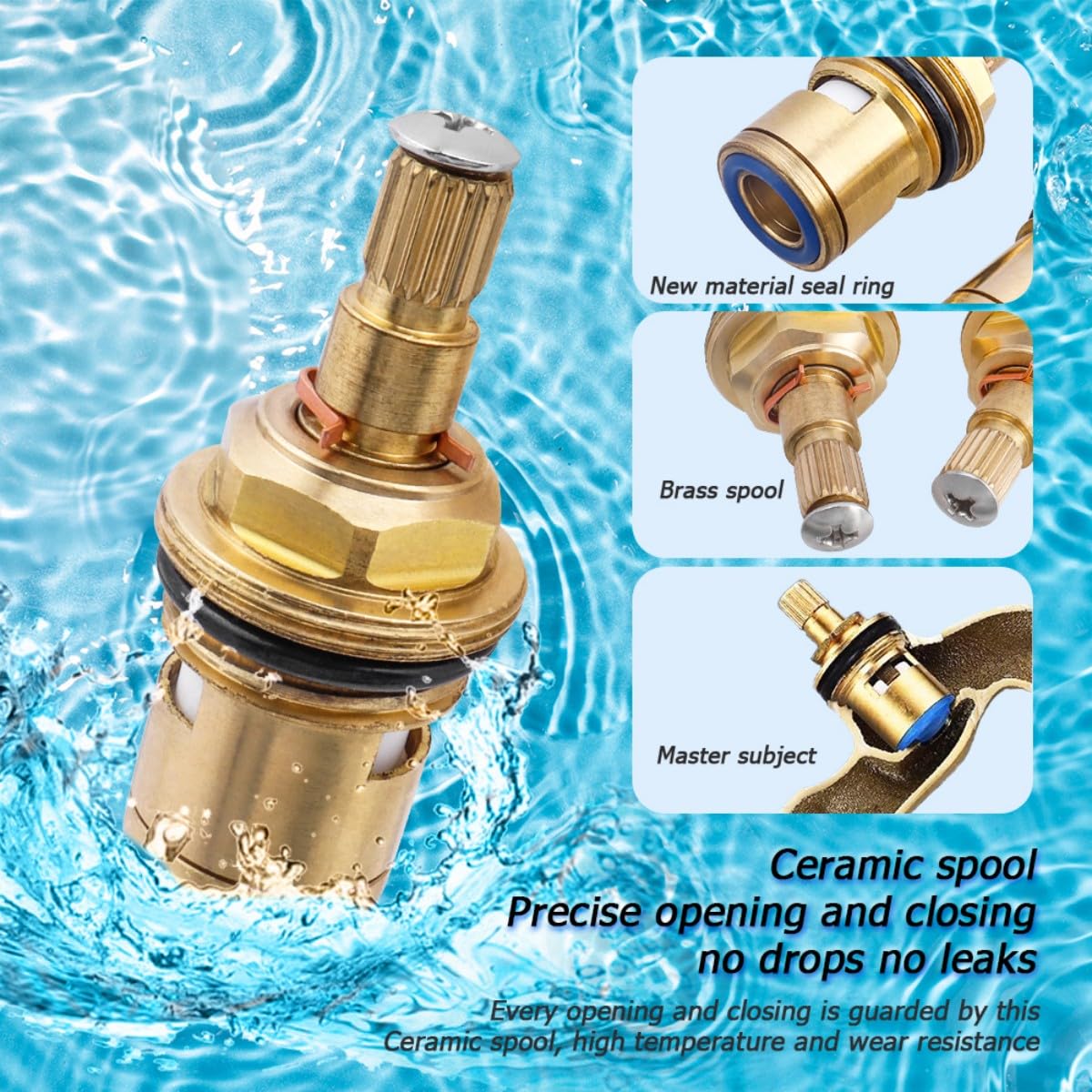 Wolfride 2Pcs Faucet Cartridge Replacement, 20 Teeth G1/2" Brass Ceramic Stem Disc Cartridge Cartridge Faucet Valve Hot and Cold for Bathroom Kitchen Faucets