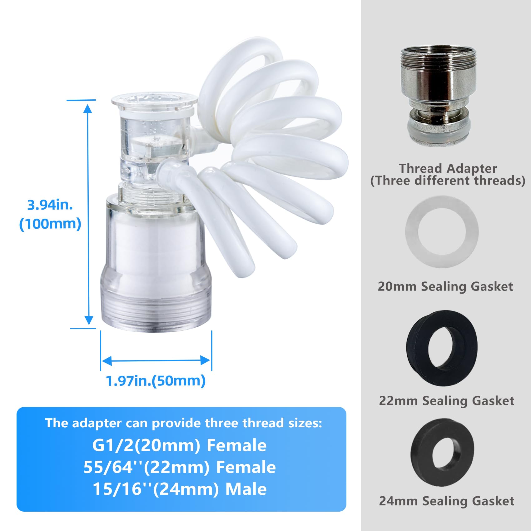 1080° Swivel Kitchen Faucet Extender with Filter, Bathroom Sprayer Attachment with Magnetic, Sink Water Faucet Aerator Replacement, 31.5inch(80cm) Extension Length