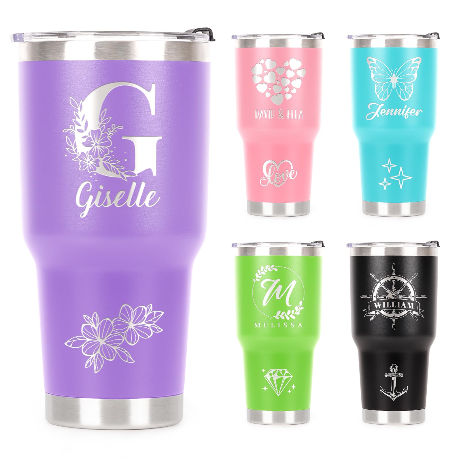 Customizedbee Personalized 30 oz Coffee Tumbler with Engraved Name, Stainless Steel Custom Tumbler Cup Mug With Lid Straw, Personalized Christmas Thanksgiving Anniversary Birthday Gifts for Women Men