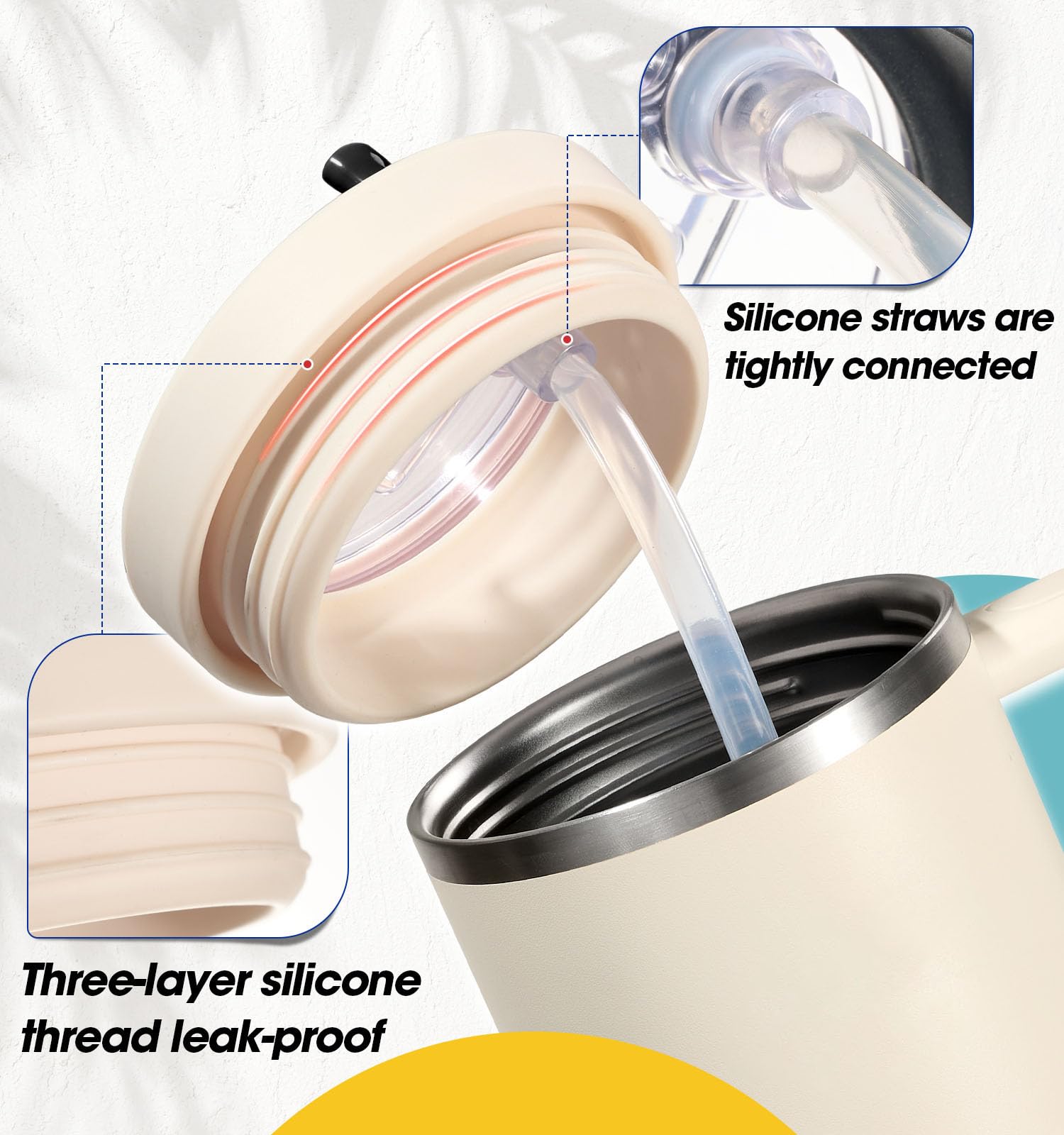 40 Oz Tumbler Flip Straw Lid for Stanley Quencher, Silicone Leak Proof Replacement Cover Reusable, Splash Resistant Cup Lids Accessories with Cleaning Brush Set