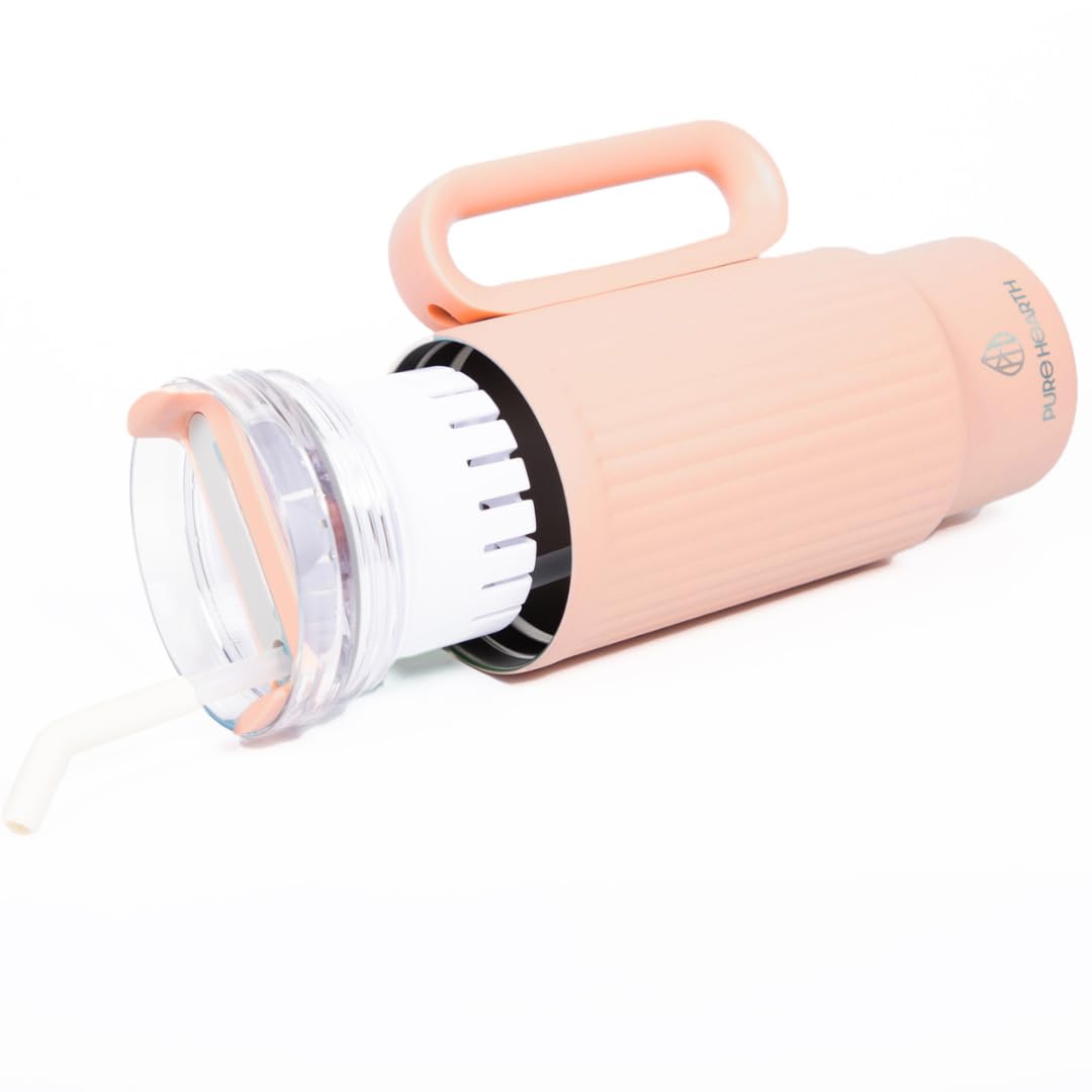 PURE HEARTH EcoFuse Tumbler with Handle and Straw 40 oz | Twist on 3 Way Lid | Double Wall Vacuum Insulated Stainless Steel Cup for Travel | Infusion Filter | Keep Hot and Cold | BPA Free (Light Pink)