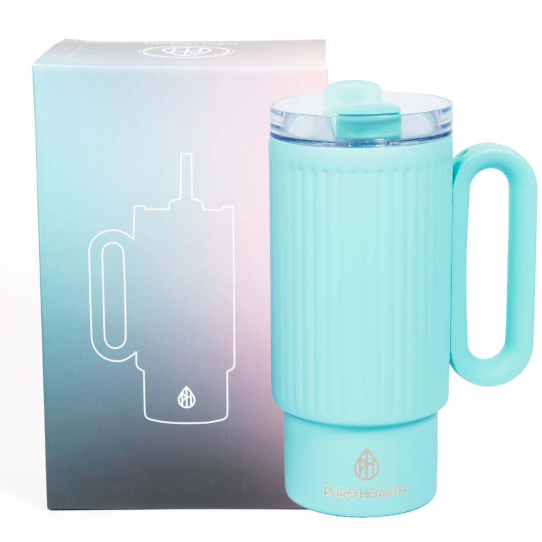 PURE HEARTH EcoFuse Tumbler with Handle and Straw 40 oz | Twist on 3 Way Lid | Double Wall Vacuum Insulated Stainless Steel Cup for Travel | Infusion Filter | Keep Hot and Cold | BPA Free (Mint Green)