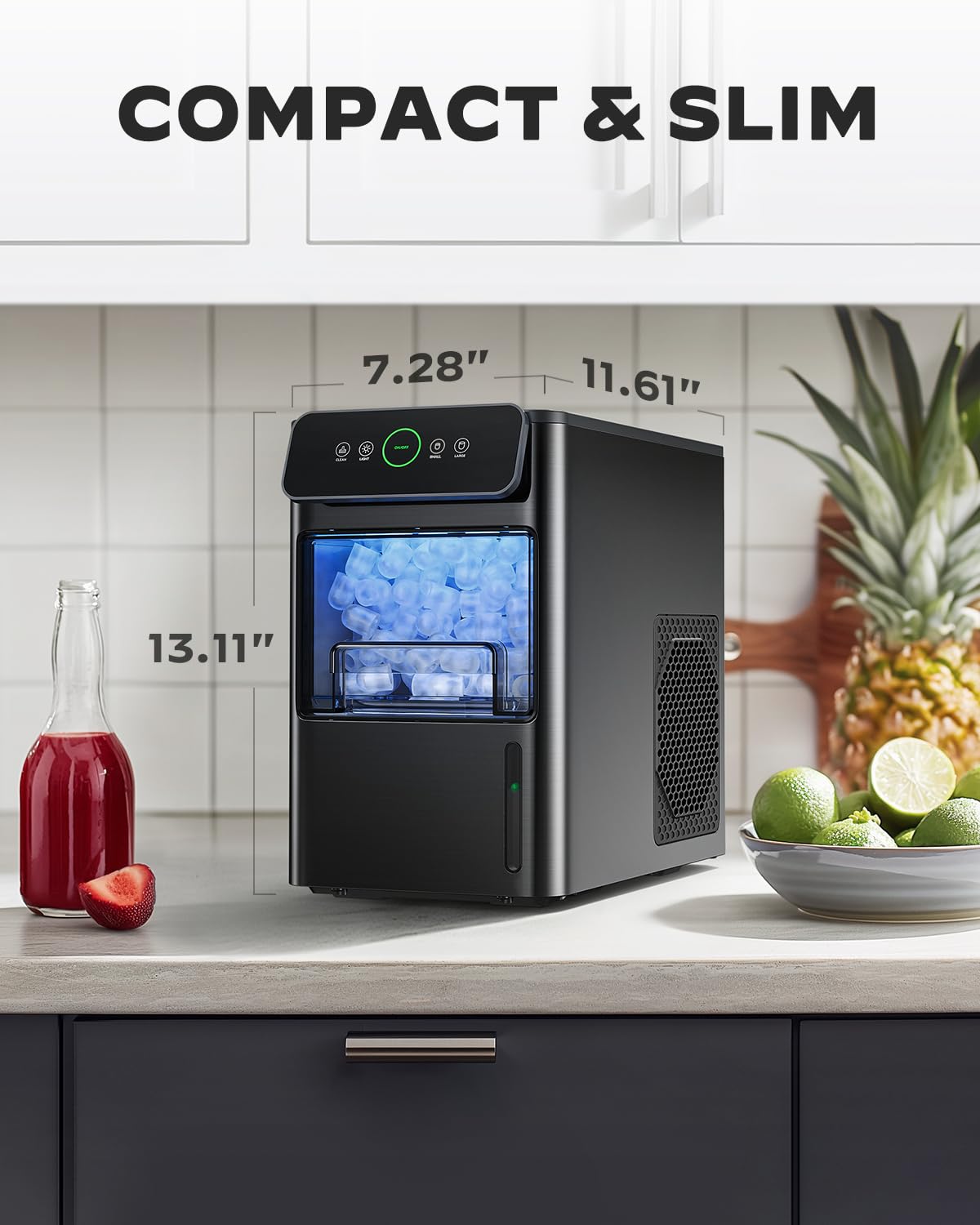 Totnz Ice Makers Countertops,20lb/24h Stainless Steel with Visible Water Level Window, 2 Sizes of Bullet Ice for Home
