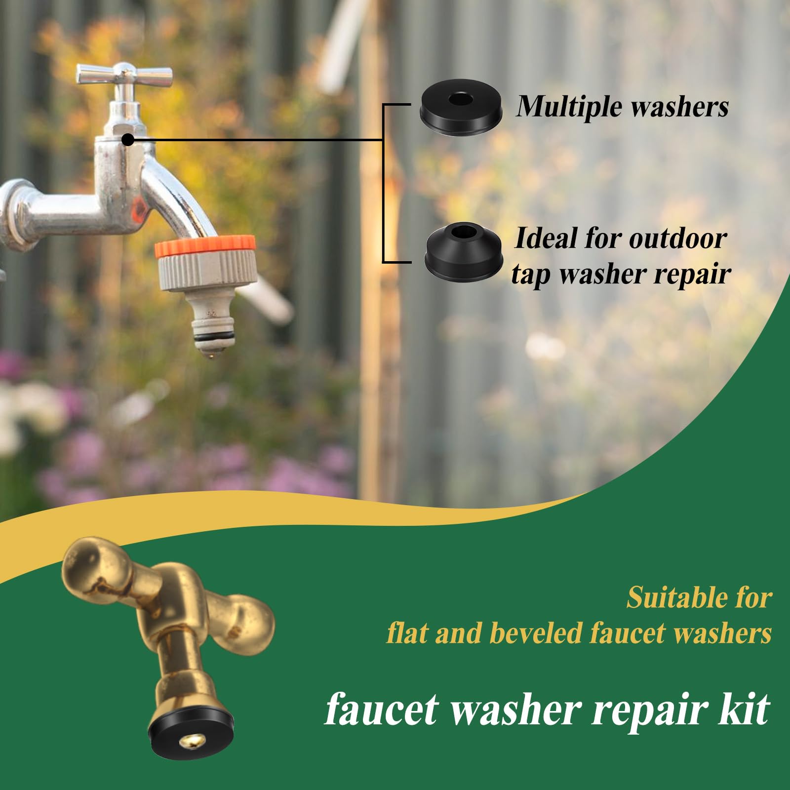 Oruola 116pcs Outdoor Faucet Repair kit,Faucet Washers Assorted Kit,Faucet Washers Kit with Assorted Flat & Beveled Rubber Washers,Faucet Washers for Repairing Faucet Leak Worn Out Washer Replacements