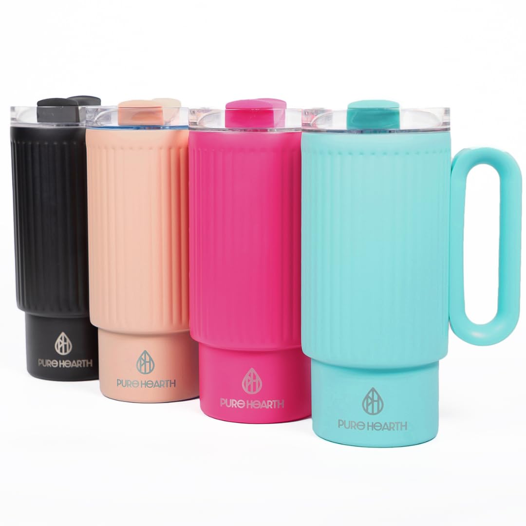 PURE HEARTH EcoFuse Tumbler with Handle and Straw 40 oz | Twist on 3 Way Lid | Double Wall Vacuum Insulated Stainless Steel Cup for Travel | Infusion Filter | Keep Hot and Cold | BPA Free (Mint Green)