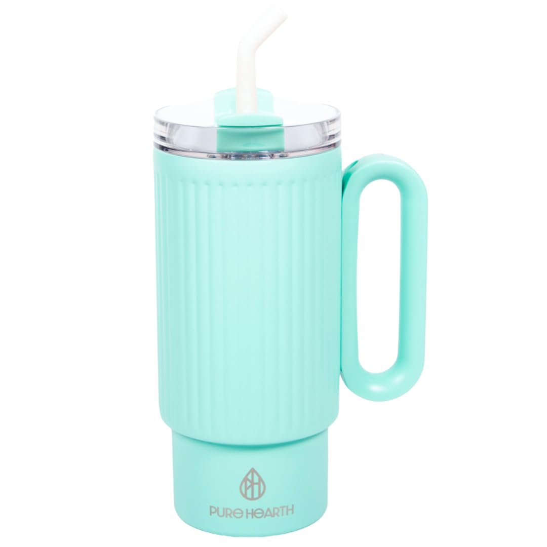 PURE HEARTH EcoFuse Tumbler with Handle and Straw 40 oz | Twist on 3 Way Lid | Double Wall Vacuum Insulated Stainless Steel Cup for Travel | Infusion Filter | Keep Hot and Cold | BPA Free (Mint Green)