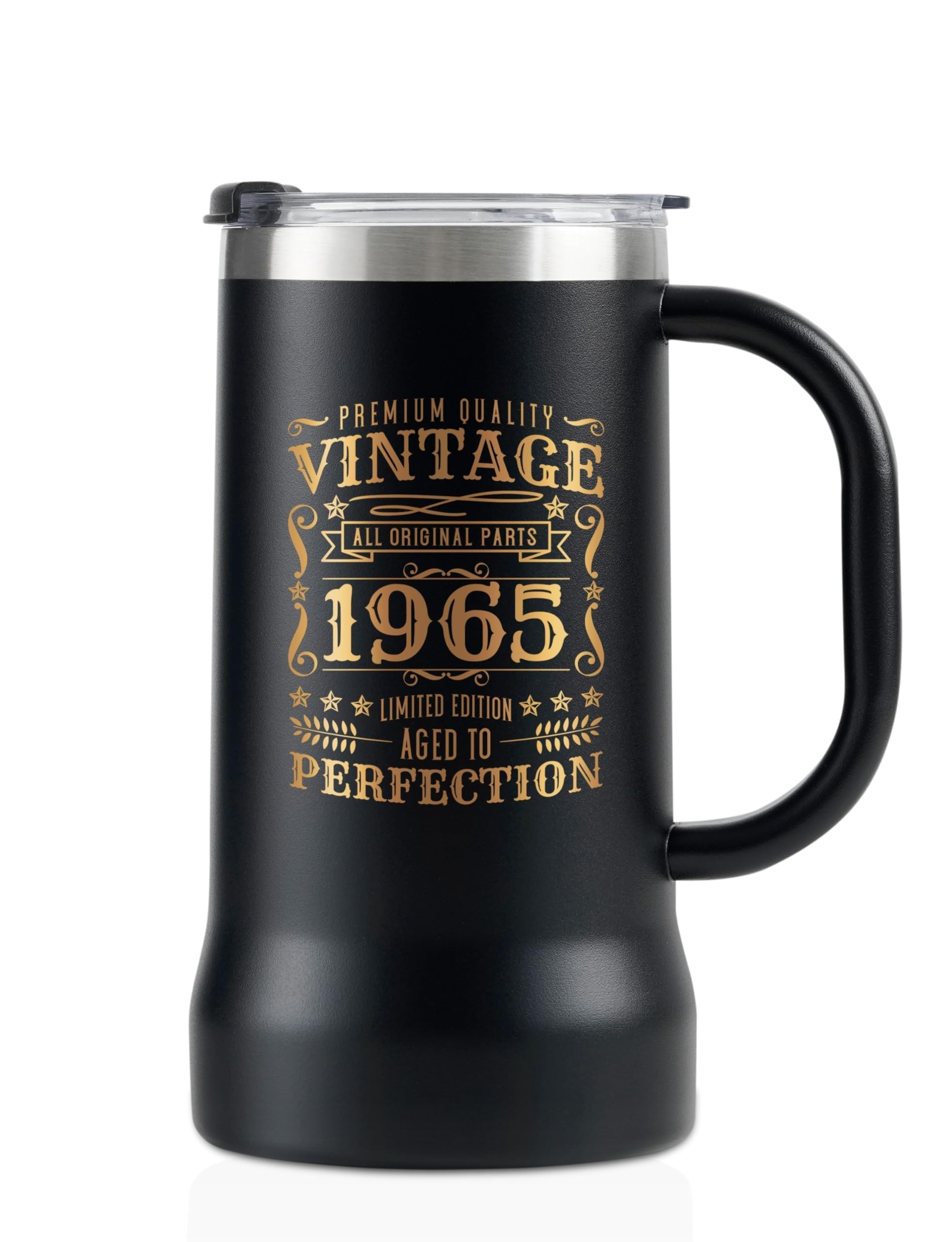 Onebttl 60th Birthday Gifts for Men, Dads, Grandfathers, Granddads, Husband, Uncles, Vintage 1965 Birthday Beer Stein, 24oz Stainless Steel Travel Mug, Black