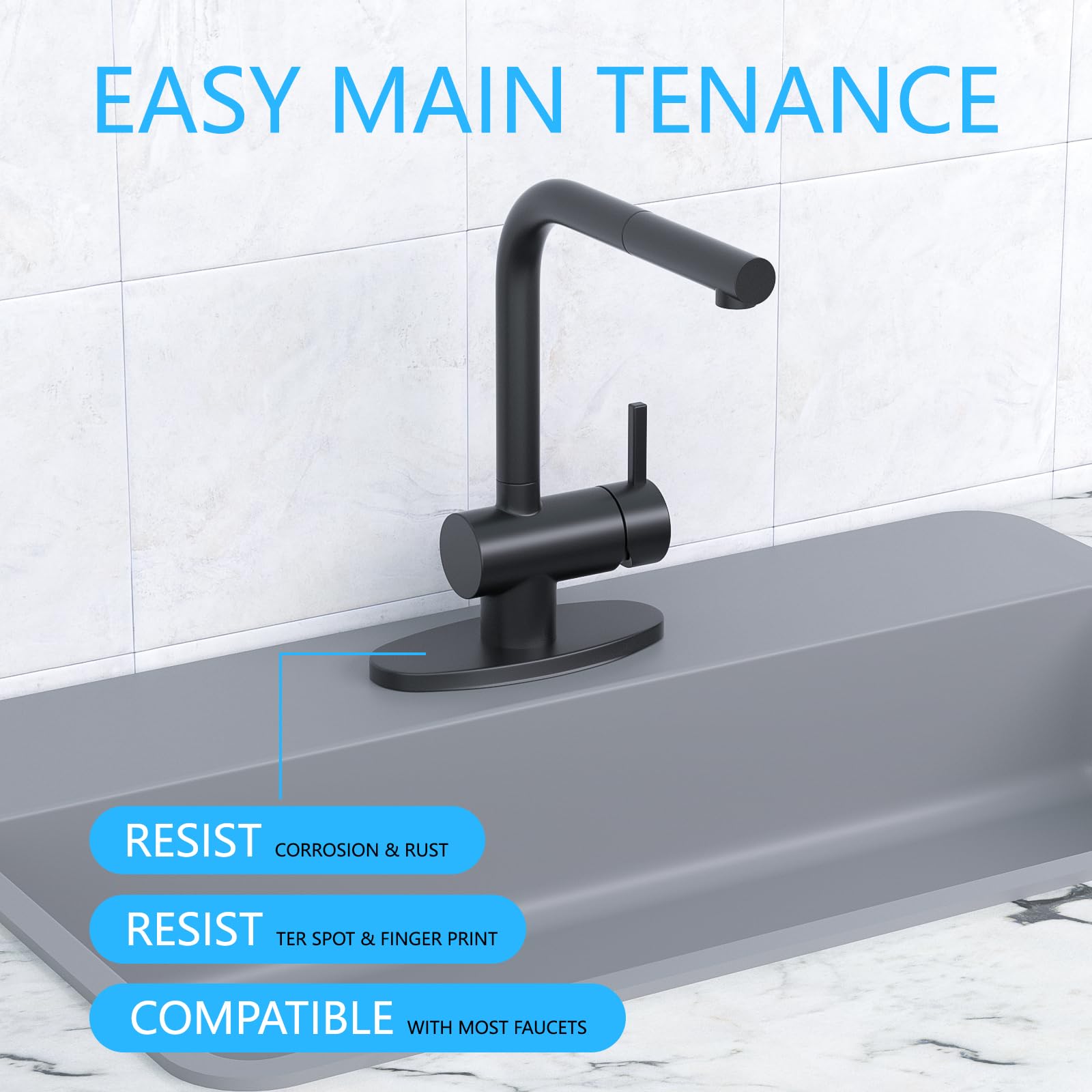 2 pc Faucet Plate, Faucet Hole Cover, Deck Plate Escutcheon for Kitchen Faucet- Sink Hole Cover, Plumbing Cover Plates, 5.5" Deck Plate for Pull Down Faucet: Stainless Steel (Mate Black)