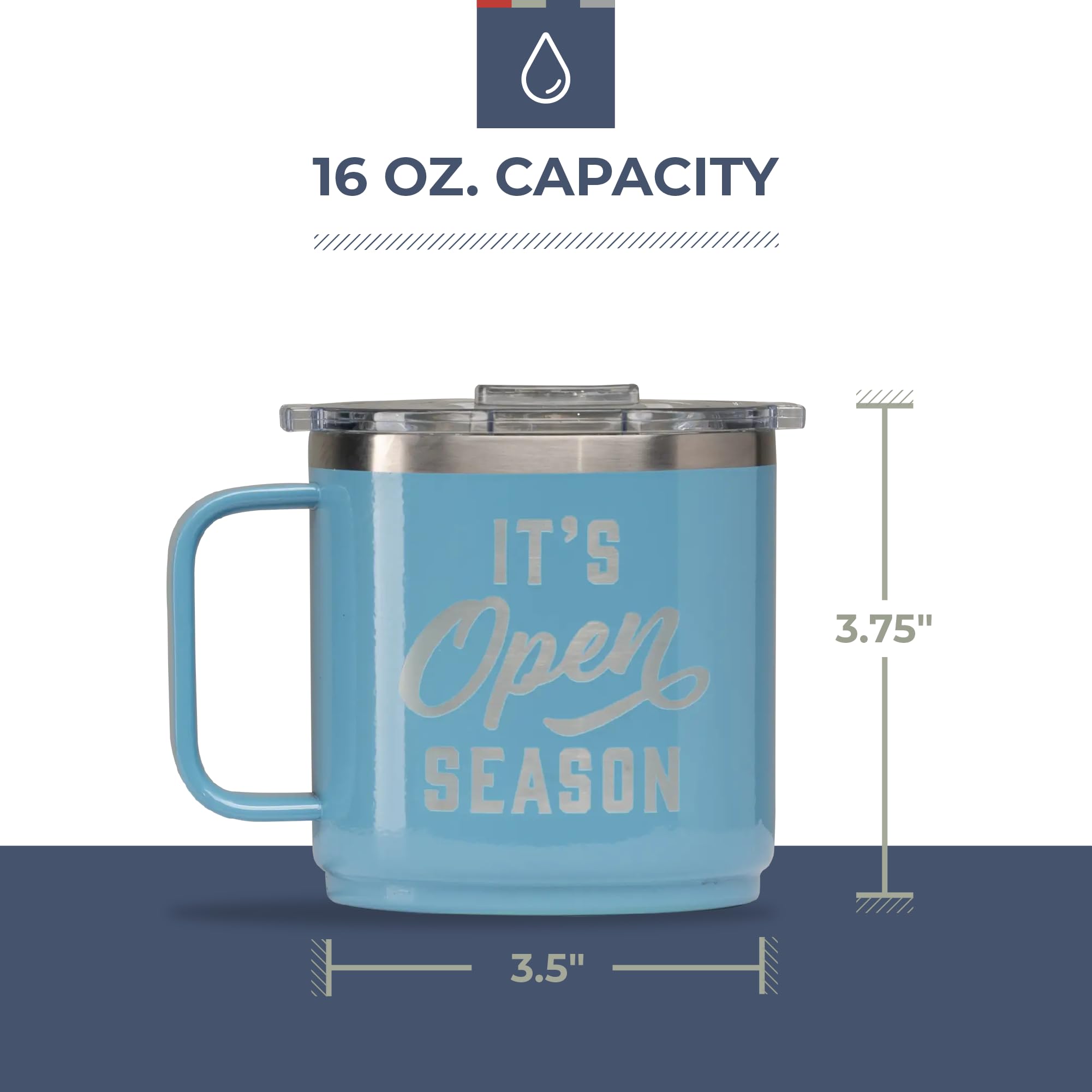 ORCA Camper 16 oz Stainless Steel Insulated Coffee Mug with Handle | Thermos Style Temperature Insulation, Portable Tumbler Cup with a Clear Lid, Home Essentials — Open Season Lite Blue Print