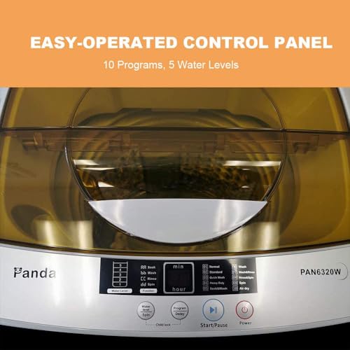 Panda Portable Washing Machine 10 LBS Load Volume, Fully Automatic 1.34 Cu.ft Laundry Washer with Built-in Drain Pump, Top Load Clothes Washer for Apartment and Household, Yellow