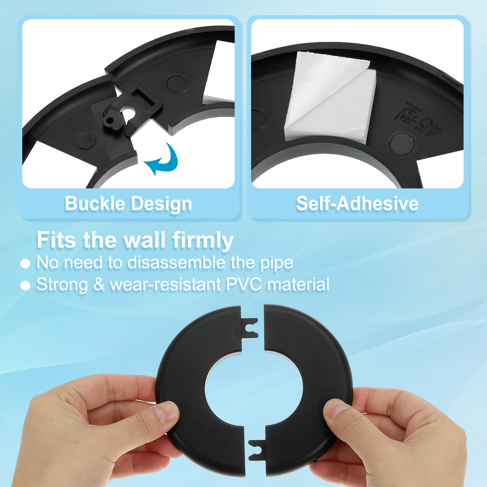 PATIKIL Wall Split Flange 2.52" (64mm),2 Pcs ABS Round Self-Adhesive Escutcheon Plate Buckles Water Pipe Cover for Kitchen Bathroom Arm Pipe Faucet Decoration, Black