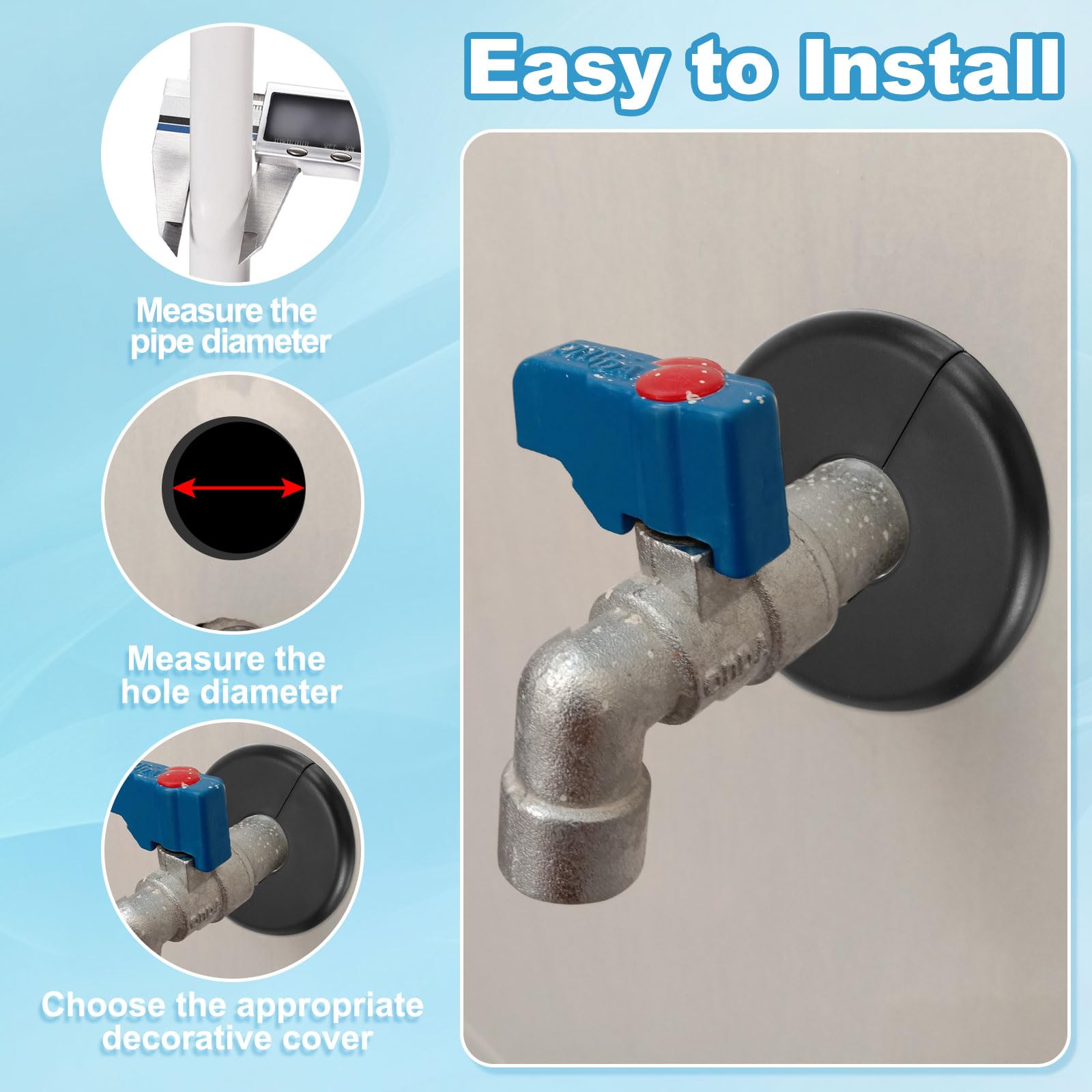 PATIKIL Wall Split Flange 2.52" (64mm),2 Pcs ABS Round Self-Adhesive Escutcheon Plate Buckles Water Pipe Cover for Kitchen Bathroom Arm Pipe Faucet Decoration, Black