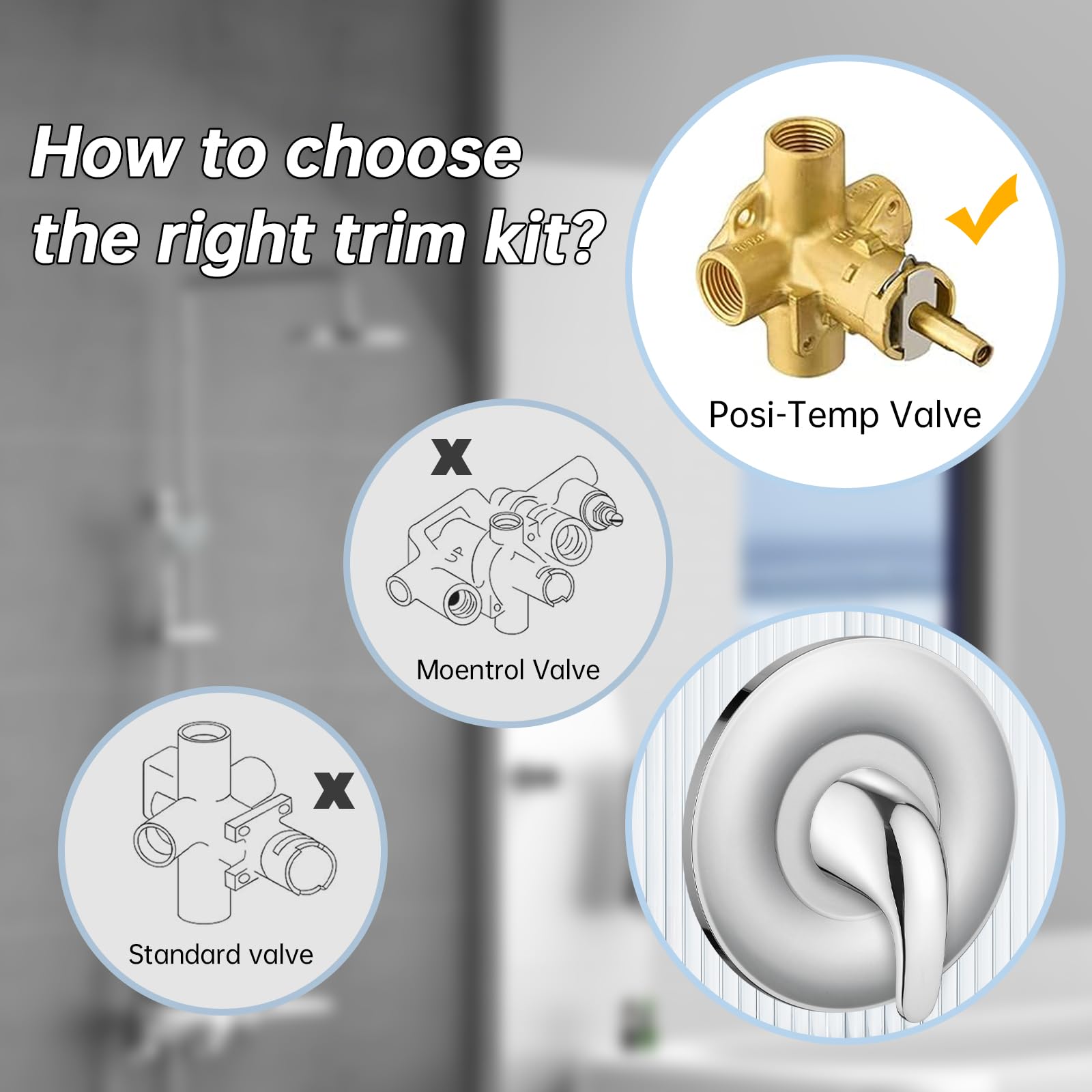 Shower Trim Kit Replacement for Moen Gibson Chrome Posi-Temp Pressure-Balancing Modern Valve Handle Only Trim, Valve Required