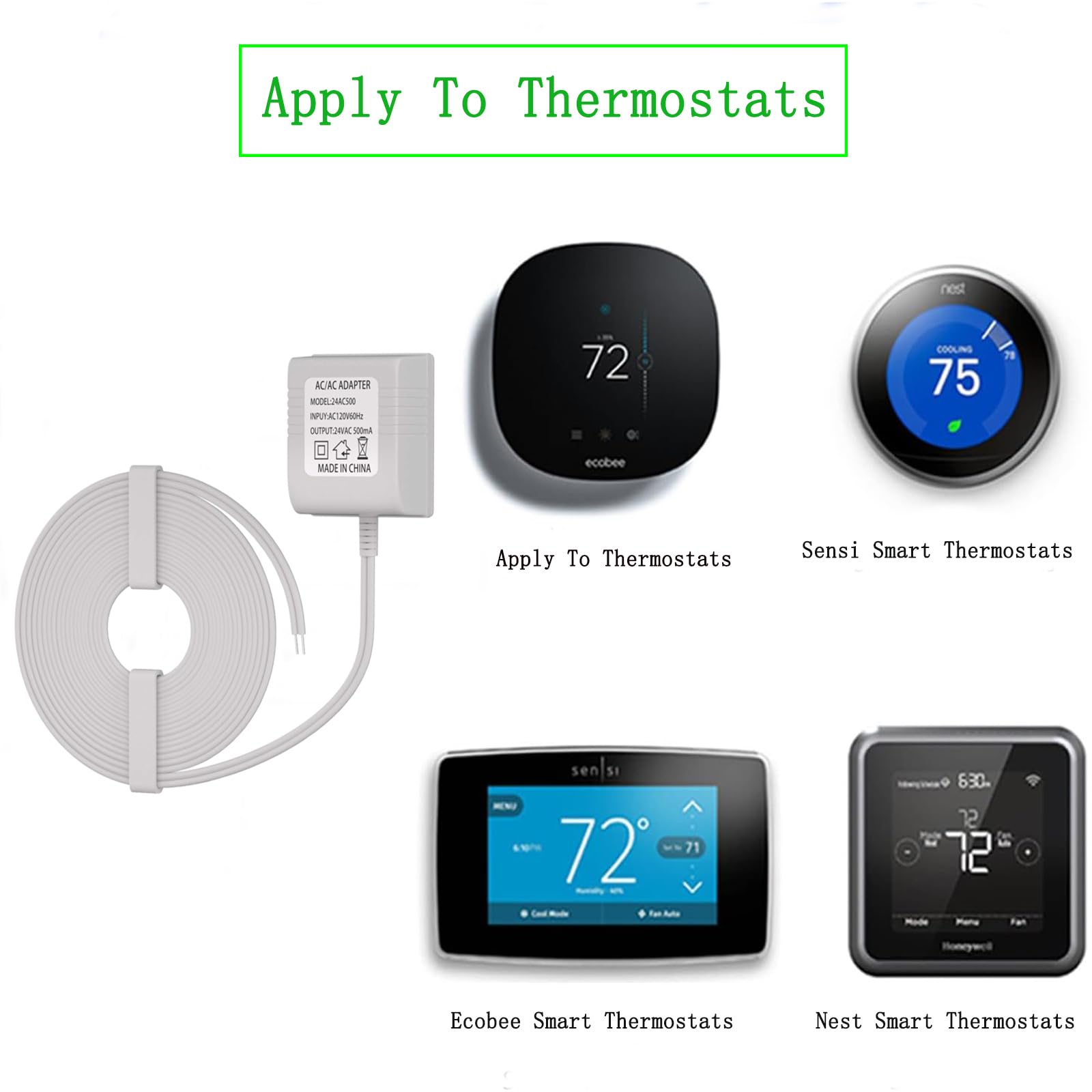 24V Doorbell Transformer 33FT Output Line for All Models of Ring Doorbells, Nest, Honeywell, Ecobee, Arlo, Wyze, Eufy (White),Reliable Power Supply for Smart Thermostats and Video Doorbells