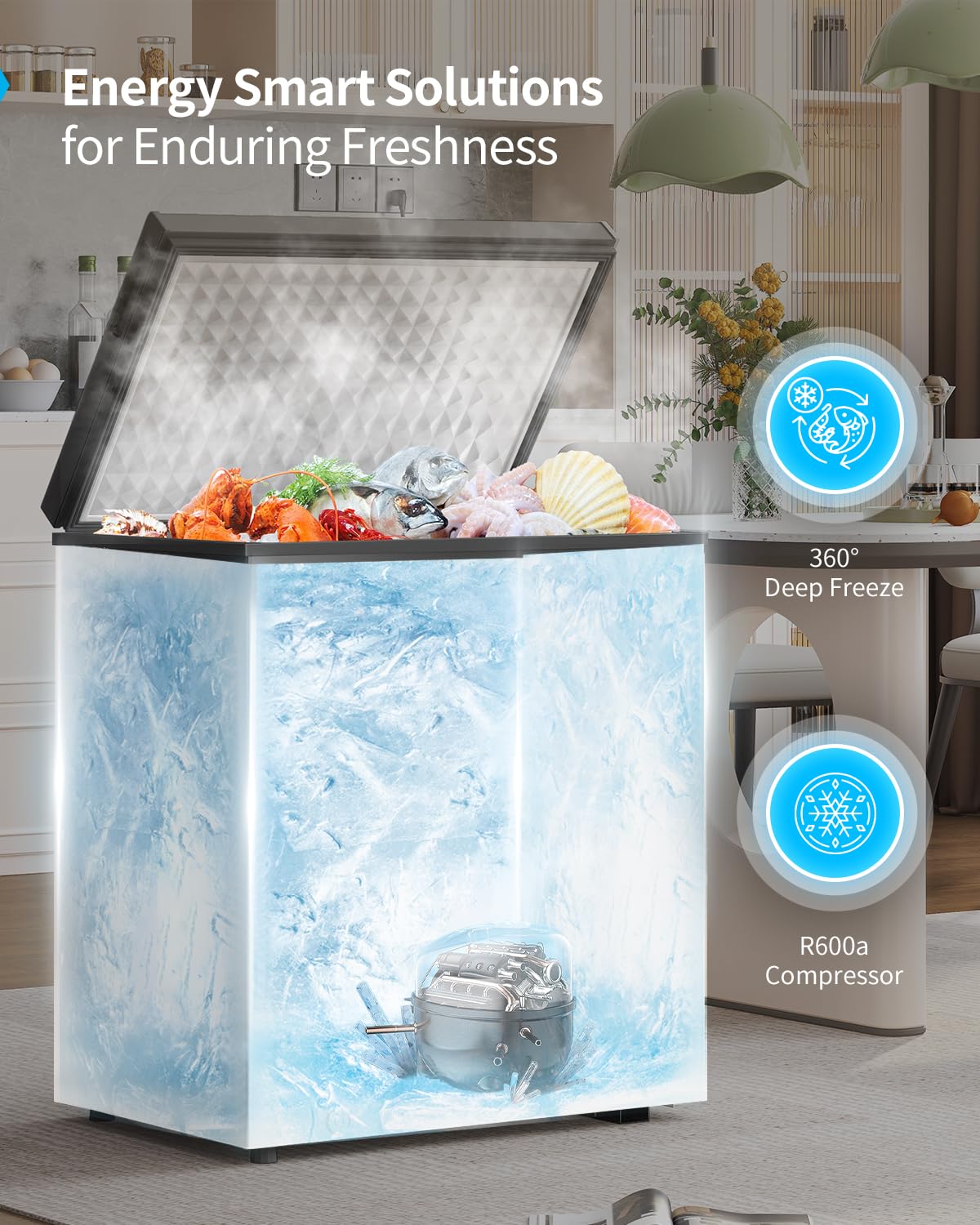 TABU 7.0 Cubic Feet Chest Freezer, Energy Saving Chest Deep Freezer with 7 Level Adjustable Thermostat, Top Opening Compact Freezer with Removable Storage Basket (Black)