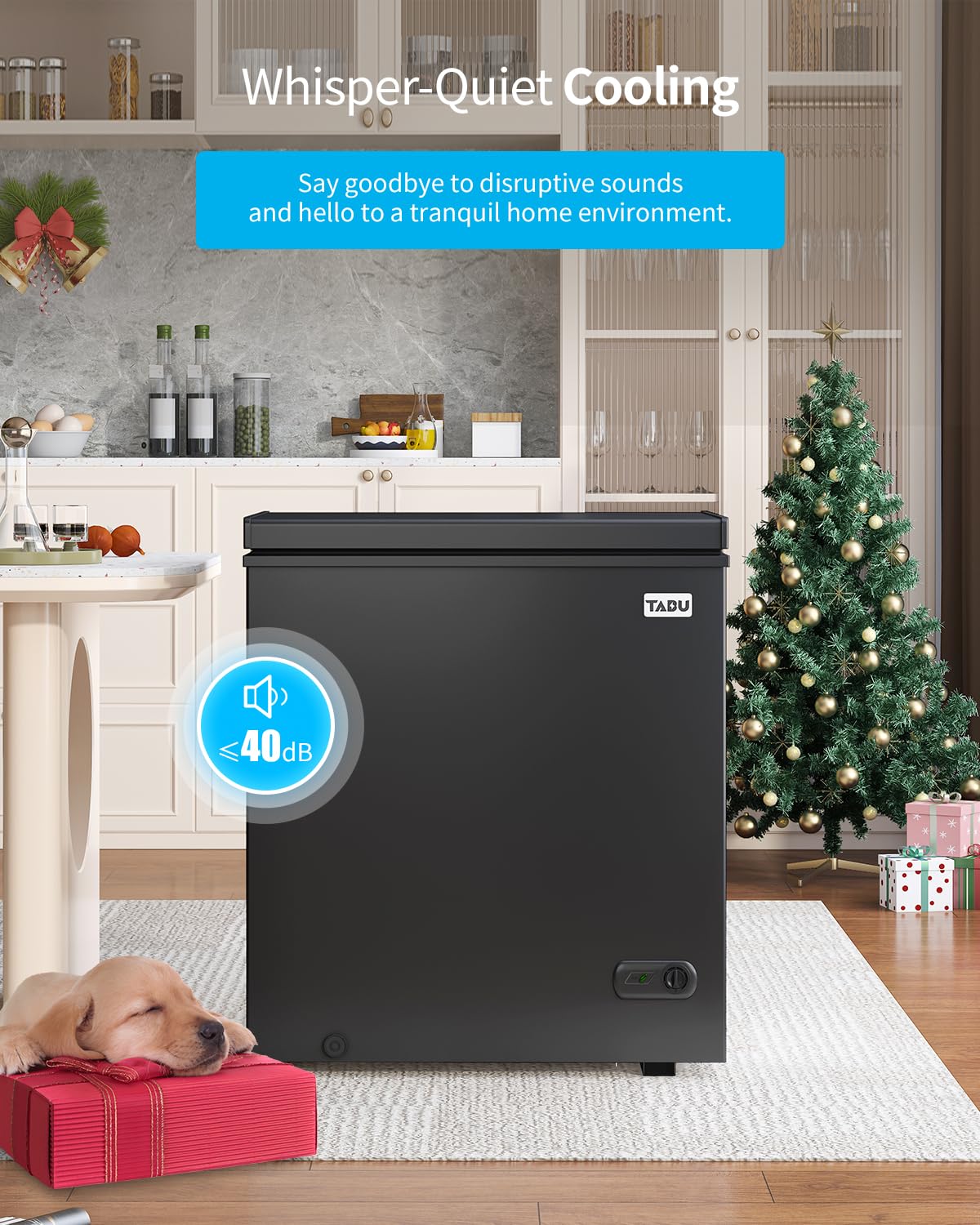 TABU 7.0 Cubic Feet Chest Freezer, Energy Saving Chest Deep Freezer with 7 Level Adjustable Thermostat, Top Opening Compact Freezer with Removable Storage Basket (Black)