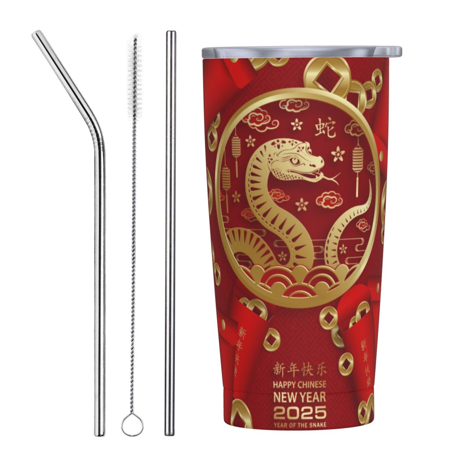Bxkens Year Of The Snake 2025 Happy Chinese New Year 2025 Tumblers Stainless Steel Mugs 20 Oz Double Wall Insulated Coffee Cup Travel Mug For Gym Outdoor Women Men