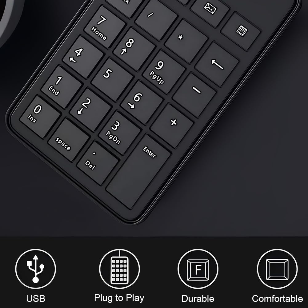 Wired 10-Key USB Keypad Number Pad – Portable Numeric Keypad Keyboard for Laptop, PC and Desktop | Computer Accessories Numpad for ChromeBook Surface Notebook MateBook - Essential Office Data Entry