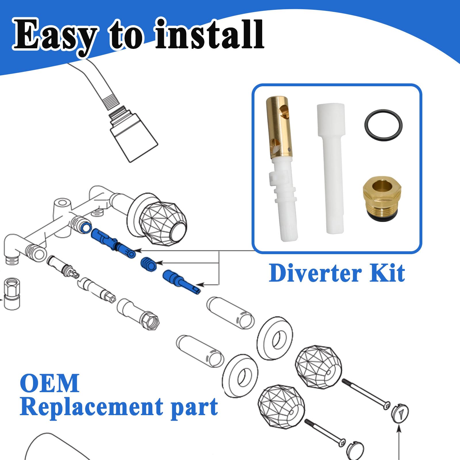 1Set 94543 Stem Extension for Three Valve Tub and Shower Diverter Knob, Fix Plumbing Fixture