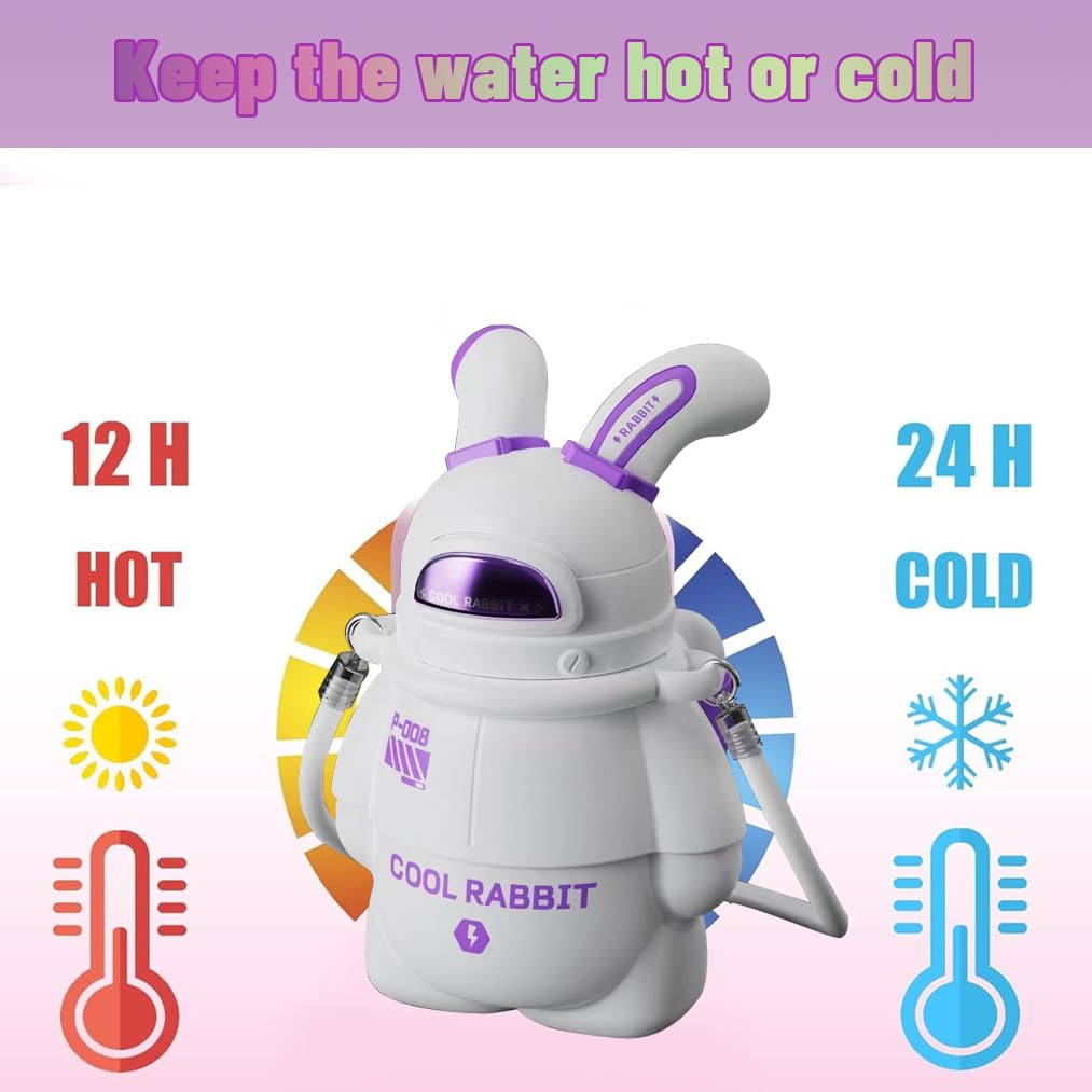 Huisvroe Space Moon Rabbit Stainless Steel Cup Trendy Large Capacity for Kids Ideal for School and Travel Great Gift Option Extraordinary insulation Keeps drinks hot or cold all day(White)