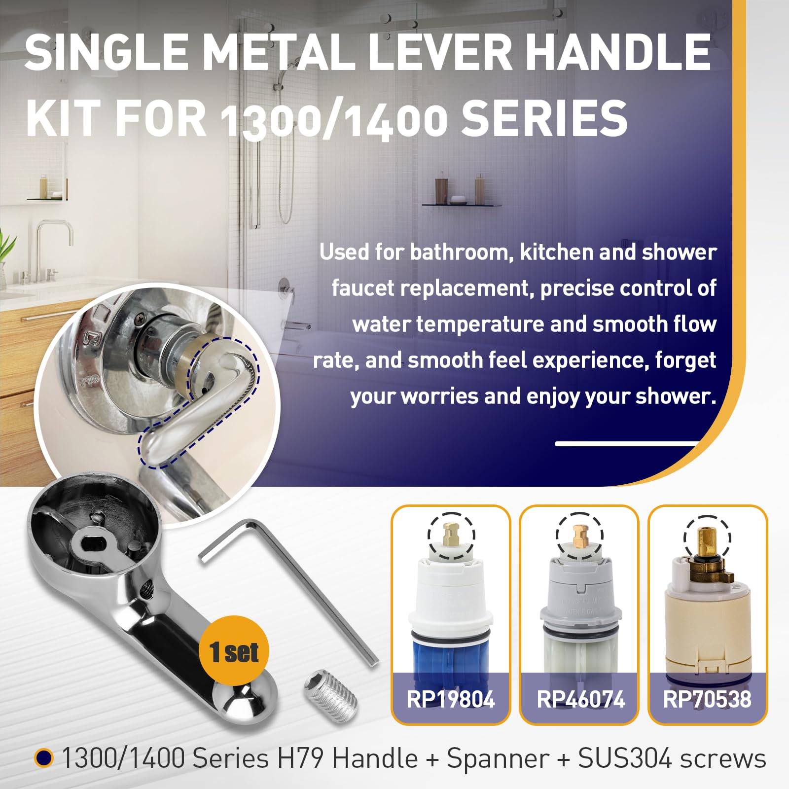 H79 Single Metal Lever Handle Kit - Chrome Finish Compatible with Delta 1300/1400 Series H79 Handle Replacement Part for Delta Tub with Ease- Bathroom Accessories Chrome