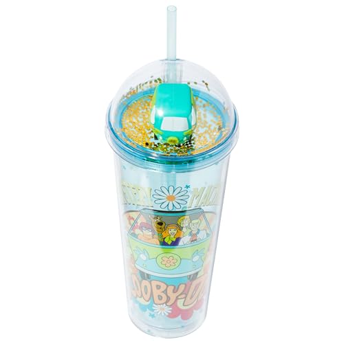 Silver Buffalo Scooby Doo Mystery Machine Featuring Shaggy, Velma, Daphne, and Fred Dome Glitter Top Travel Tumbler, 24 Ounces