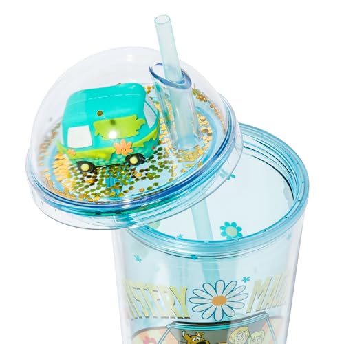 Silver Buffalo Scooby Doo Mystery Machine Featuring Shaggy, Velma, Daphne, and Fred Dome Glitter Top Travel Tumbler, 24 Ounces