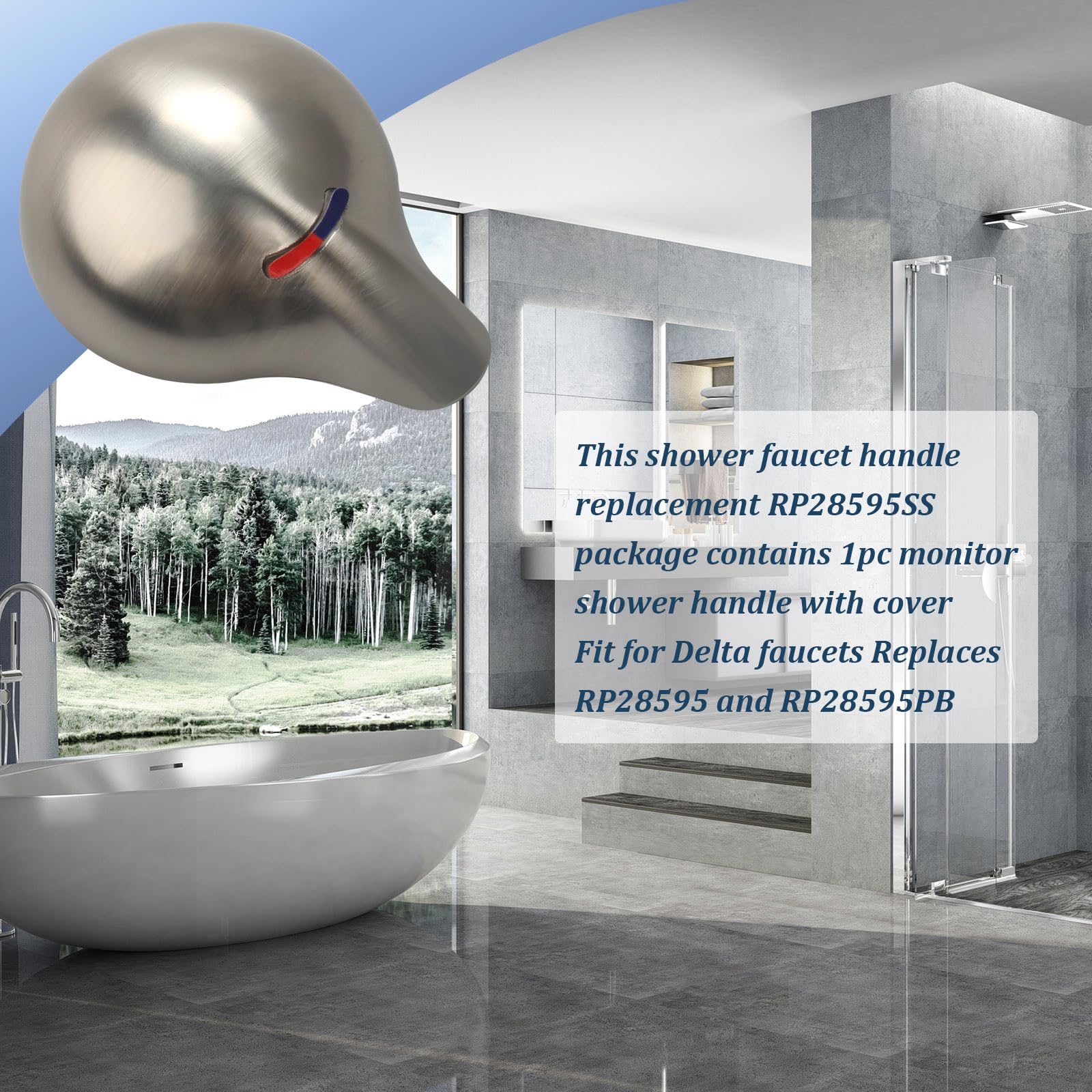 LEDBarz RP28595SS Shower Knob Replacement with Cover for Delta Shower Faucet Handle,Shower Temperature Knob,Stainless Steel Color