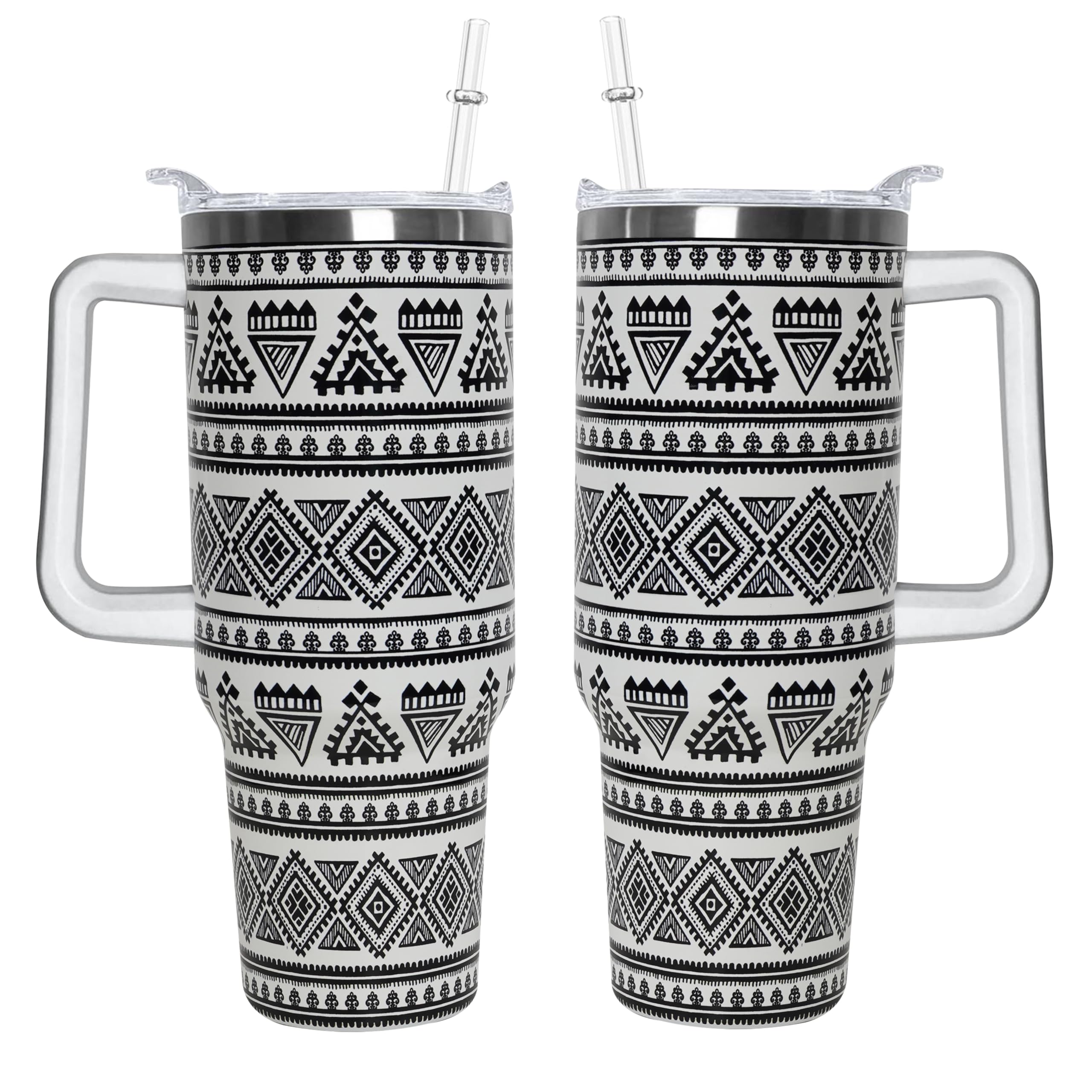 omezin 40 Oz Boho Tumbler With Handle 40oz Boho Tumbler With Lid Straw Double Insulated Travel Coffee Mug Womens Boho Cup Gifts
