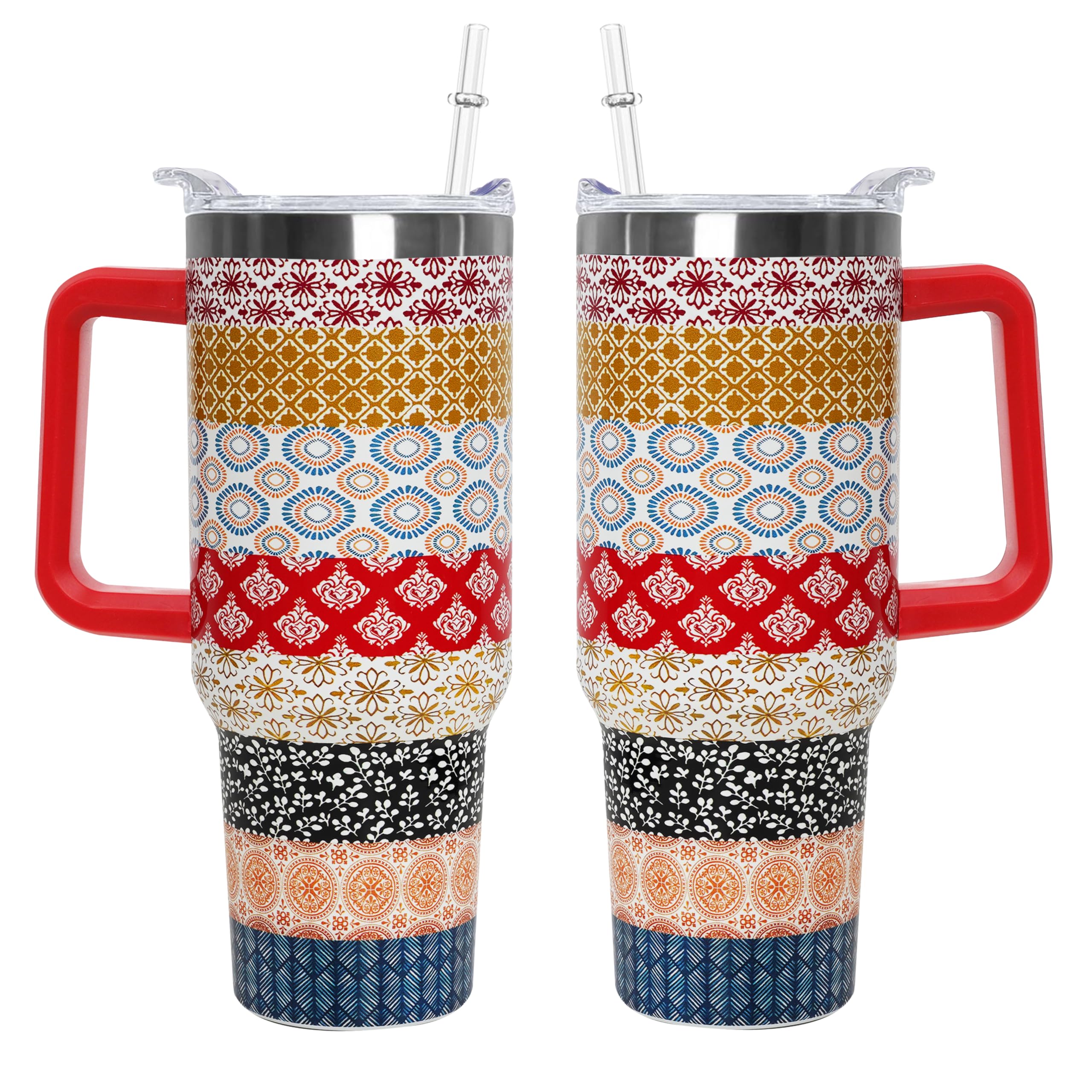 omezin 40 Oz Boho Tumbler With Handle 40oz Boho Tumbler With Lid Straw Double Insulated Travel Coffee Mug Womens Boho Cup Gifts