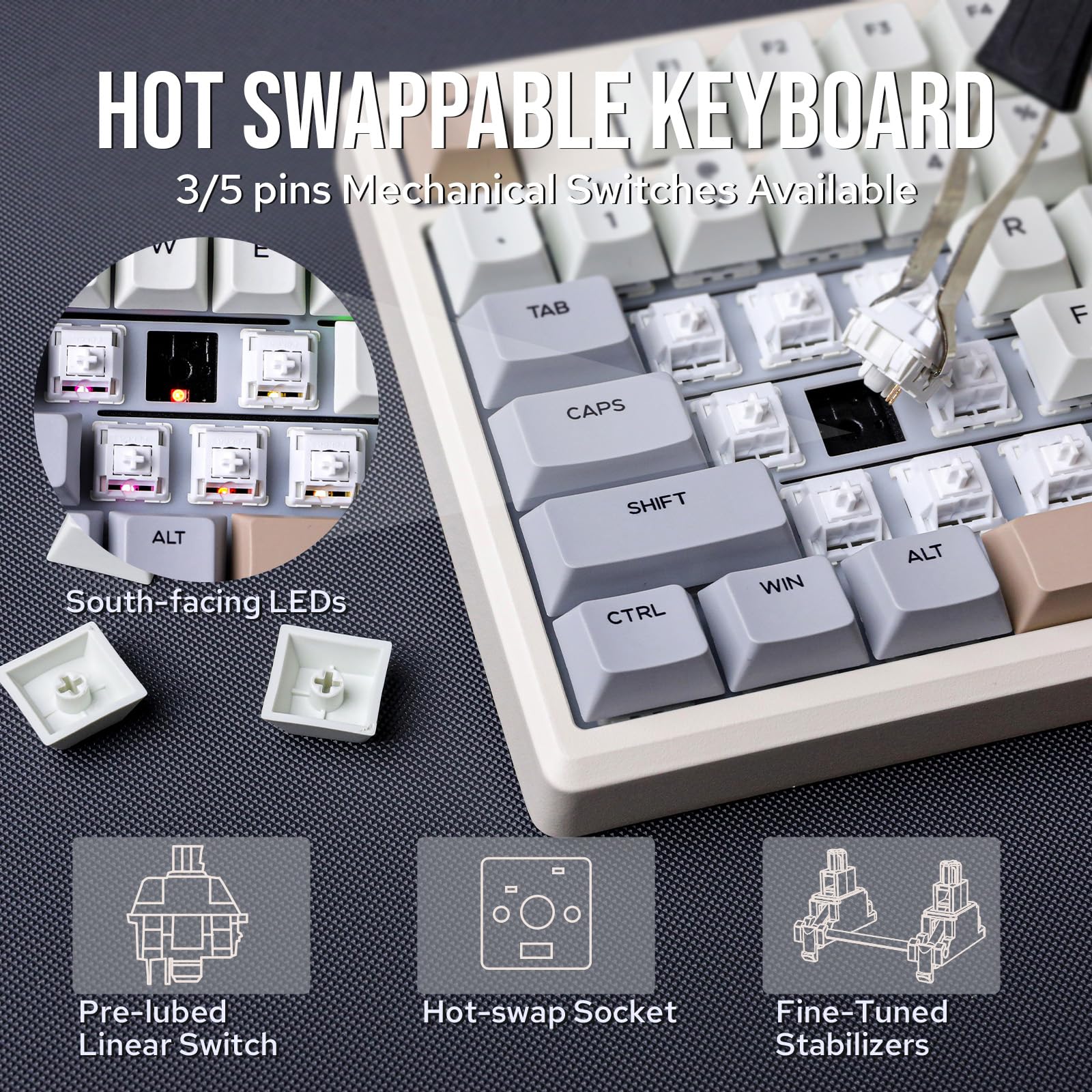 EPOMAKER Galaxy100 QMK/VIA Wireless Gaming Keyboard, Aluminum Shell, Bluetooth/2.4Ghz/USB-C, Pre-Lubed Hot-Swappable Linear Switches, NKRO, RGB Backlit (Creamy White, Marble White Switch)
