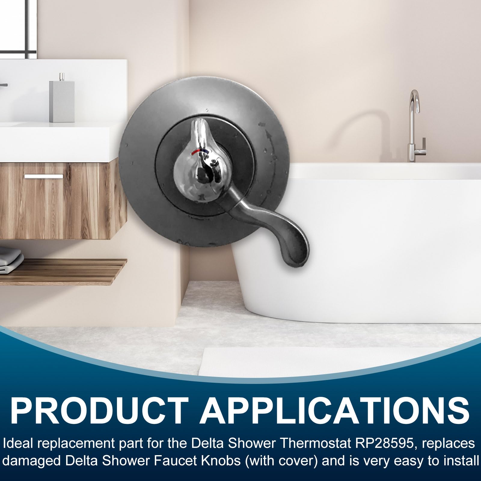 LEDBarz RP28595 Shower Knob Replacement for Delta Faucet Water Temperature Monitoring Control Handle with Cover,Shower Plumbing Repair kit for Delta,Chrome