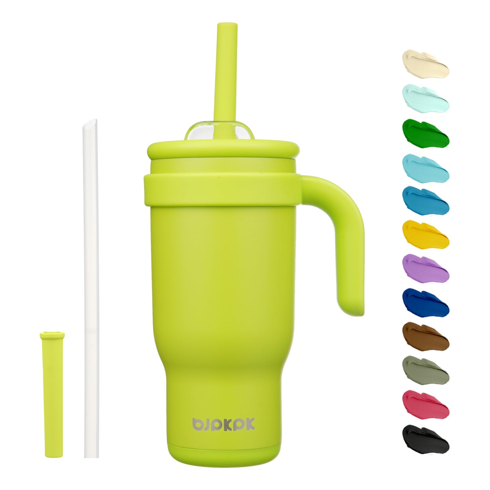 BJPKPK 18 OZ Insulated Travel Tumbler with Handle and Straw, Stainless Steel Water Bottle, Double Wall Vacuum Insulated Mug, for Work, Car, Travel, Bright Green