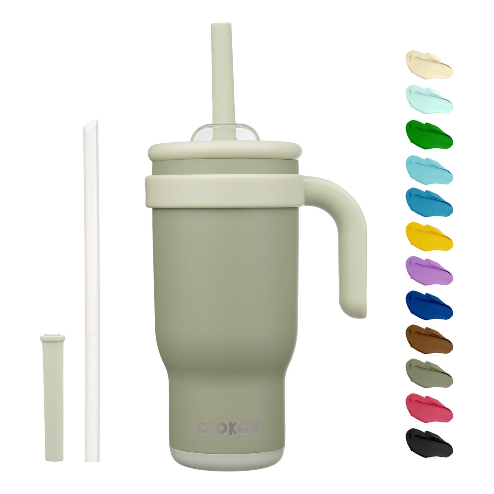 BJPKPK 18 OZ Insulated Travel Tumbler with Handle and Straw, Stainless Steel Water Bottle, Double Wall Vacuum Insulated Mug, for Work, Car, Travel, Forest Green