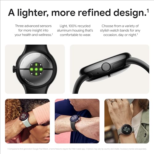 Google Pixel Watch 2 with the Best of Fitbit and Google - Heart Rate, Stress Management, Safety Features - Android Smartwatch - Polished Silver Aluminum Case - Porcelain Active Band - LTE (Renewed)