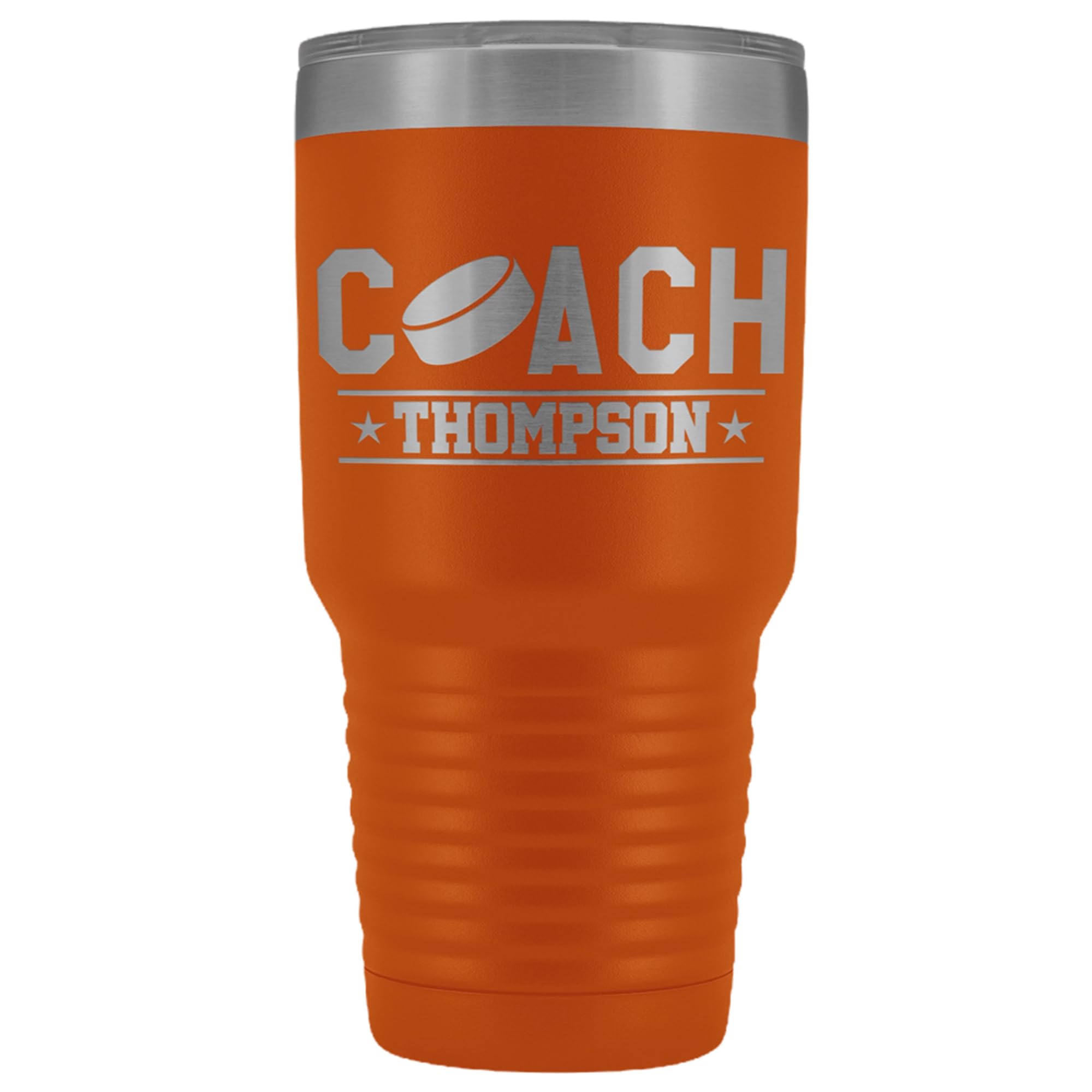 Personalized Hockey Coach Tumbler Cup With Coach Name - Customized Hockey Coach Gift - Custom Hockey Coach Travel Mug - Orange