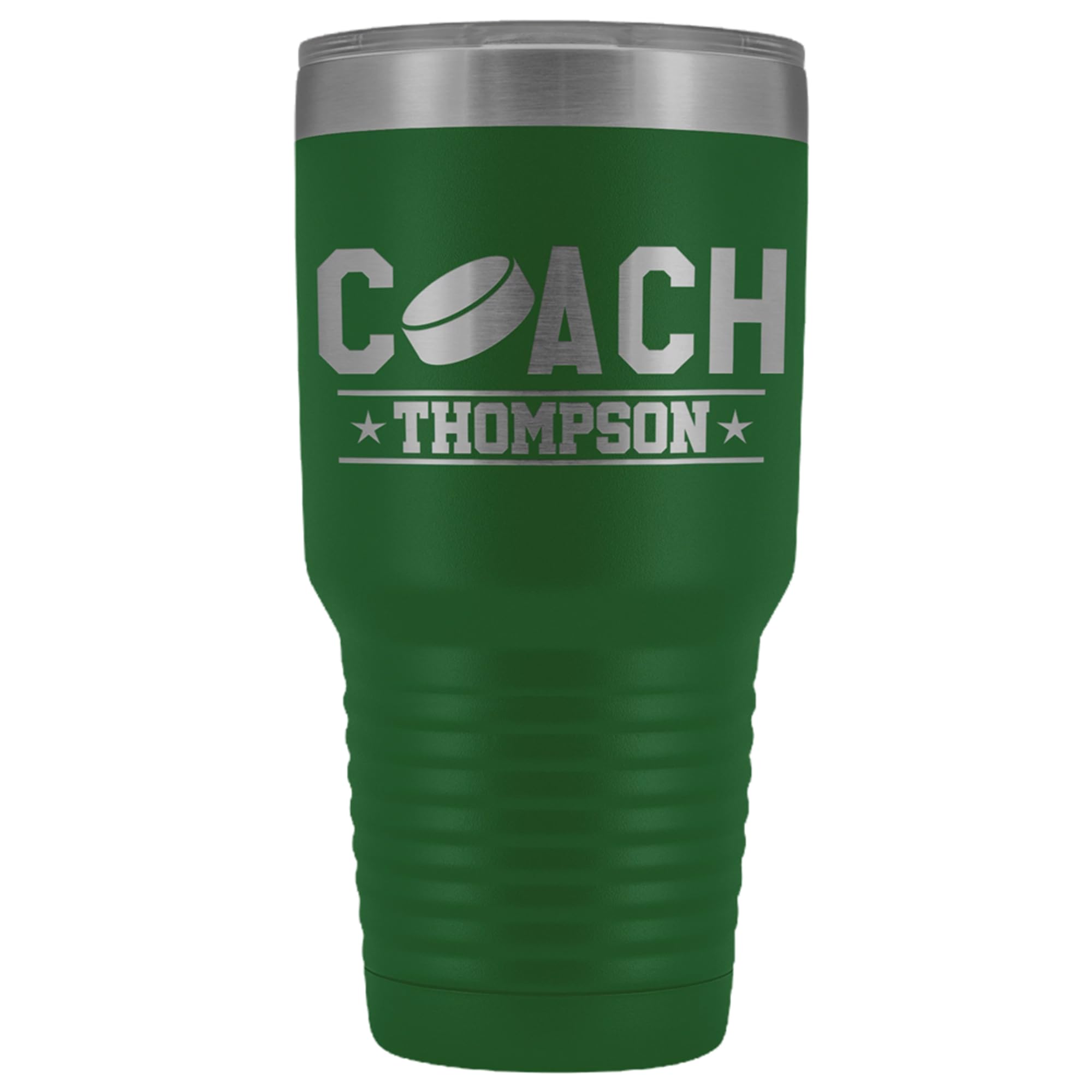 Personalized Hockey Coach Tumbler Cup With Coach Name - Customized Hockey Coach Gift - Custom Hockey Coach Travel Mug - Green