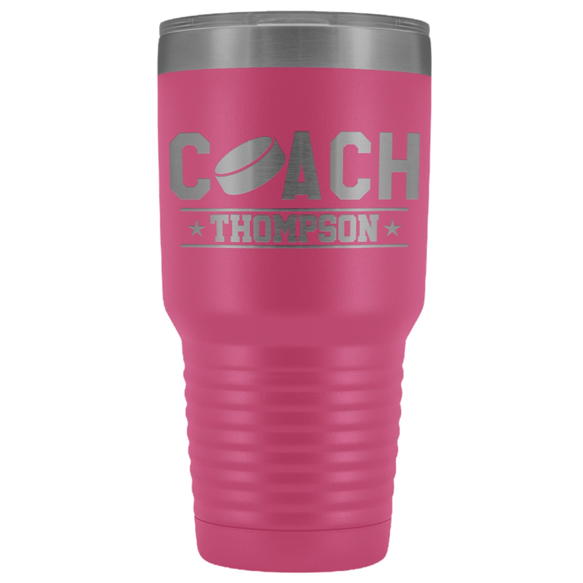 Personalized Hockey Coach Tumbler Cup With Coach Name - Customized Hockey Coach Gift - Custom Hockey Coach Travel Mug - Pink