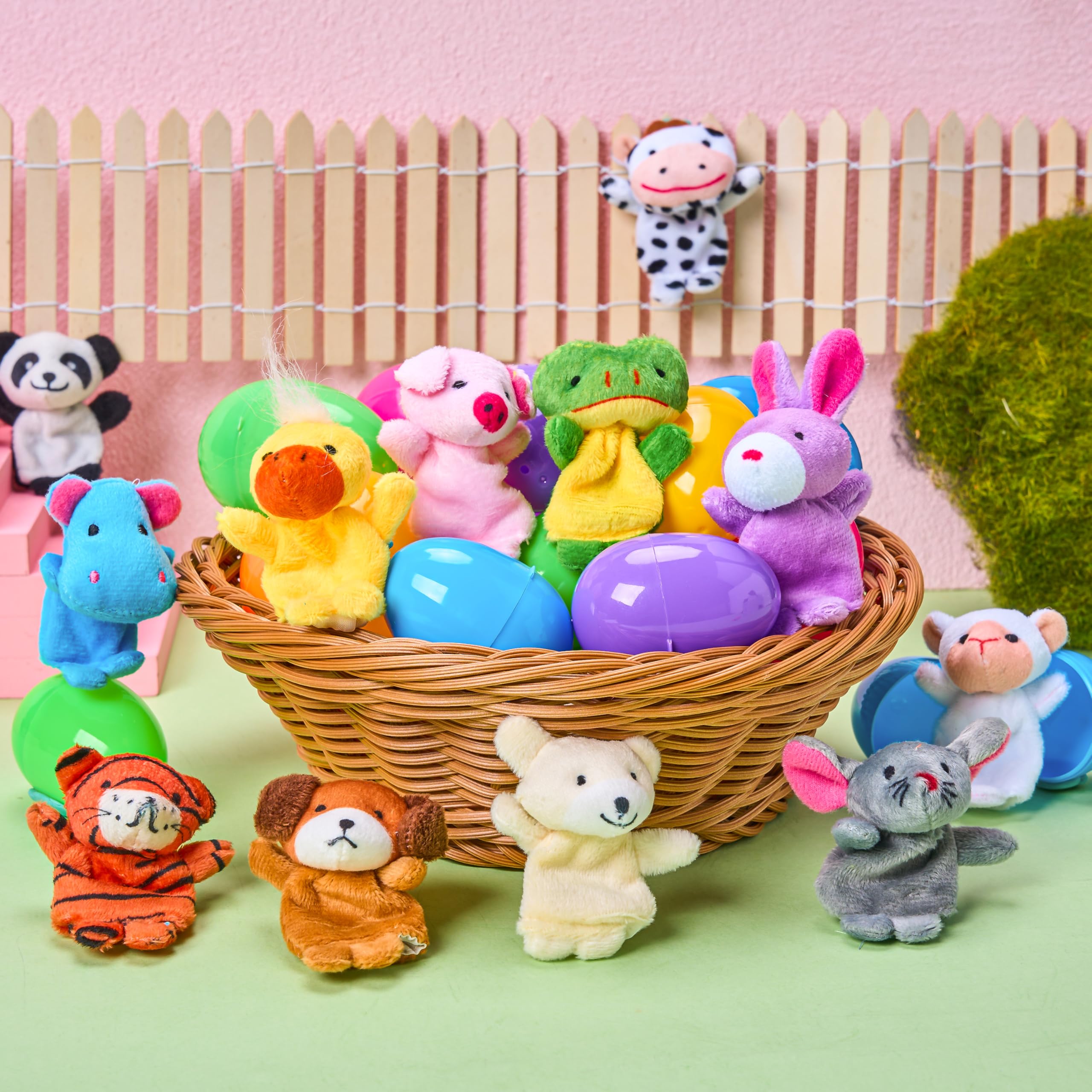 JOYIN 12pcs Prefilled Easter Eggs with Toys, Plastic Eggs with Finger Puppets, Basket Stuffers for Toddlers & Babies, Easter Theme Party Favors