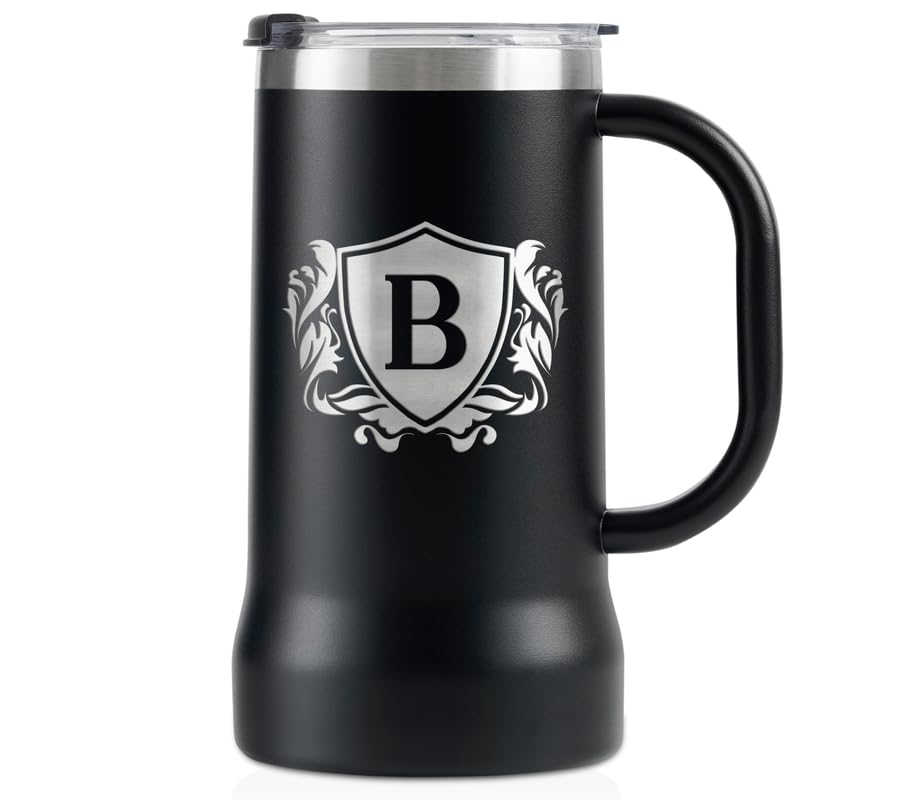 Onebttl Personalized Beer Stein, Beer Mug with Handle - Gifts for Beer Lovers, Men Who Have Everything on Birthday, Christmas - Customized Monogram 24 oz Double Wall Stainless Steel Cup, B
