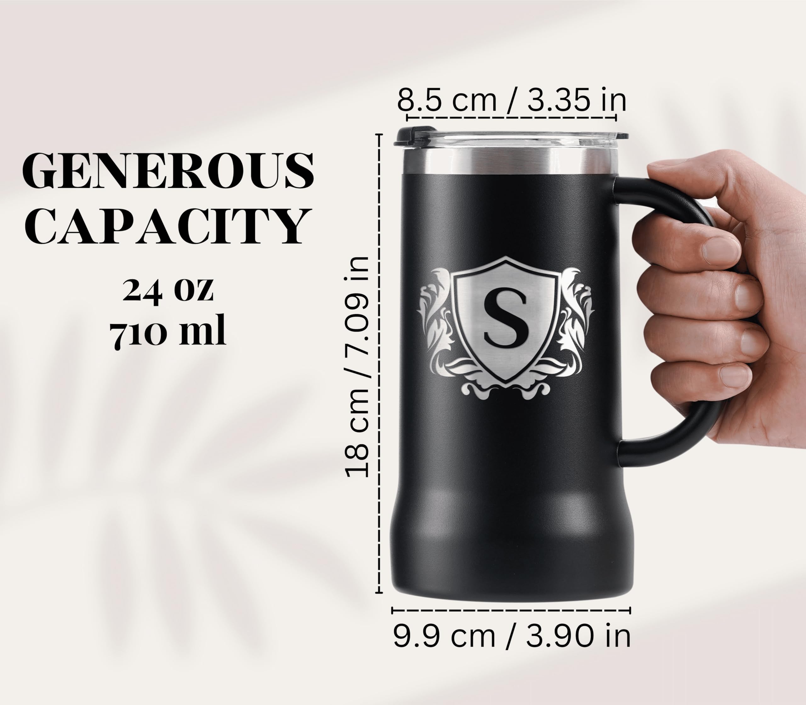 Onebttl Personalized Beer Stein, Beer Mug with Handle - Gifts for Beer Lovers, Men Who Have Everything on Birthday, Christmas - Customized Monogram 24 oz Double Wall Stainless Steel Cup, C