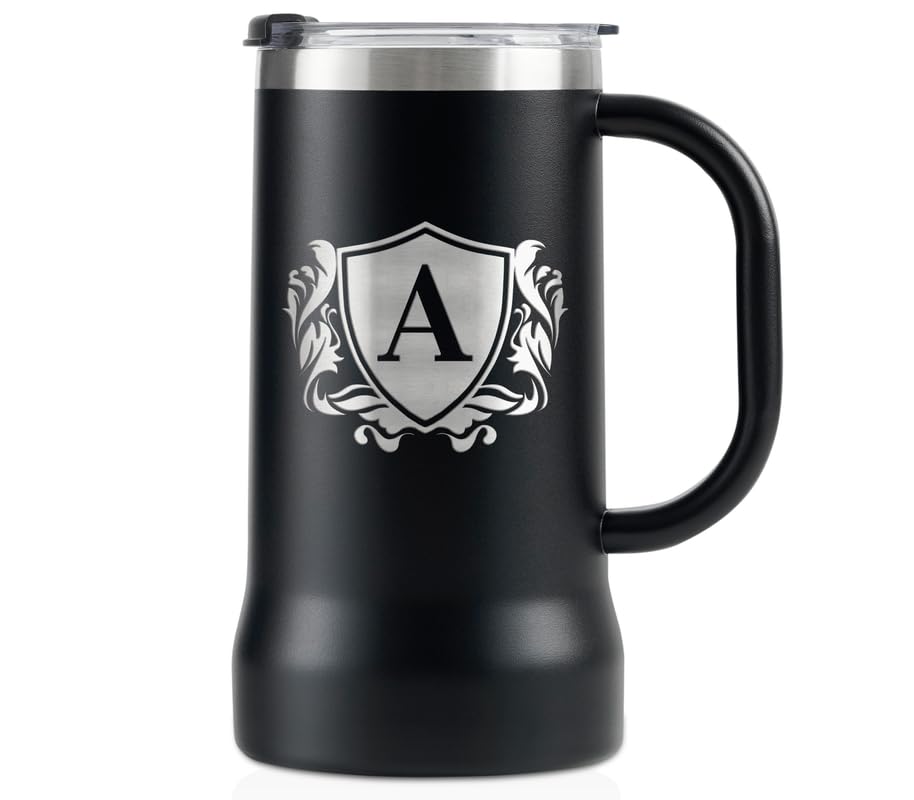 Onebttl Personalized Beer Stein, Beer Mug with Handle - Gifts for Beer Lovers, Men Who Have Everything on Birthday, Christmas - Customized Monogram 24 oz Double Wall Stainless Steel Cup, A